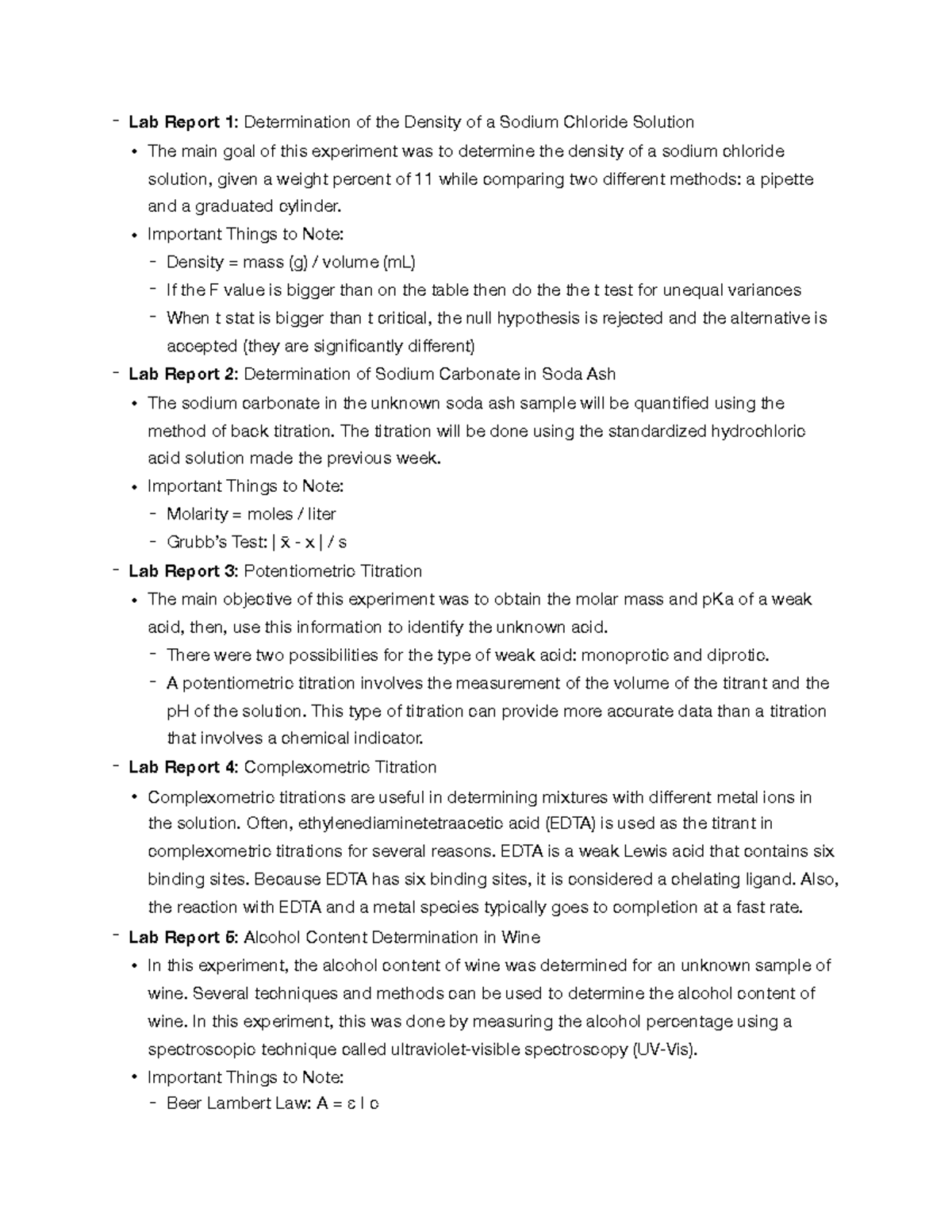 Lab Final Study Guide - Lab Report 1: Determination of the Density of a ...