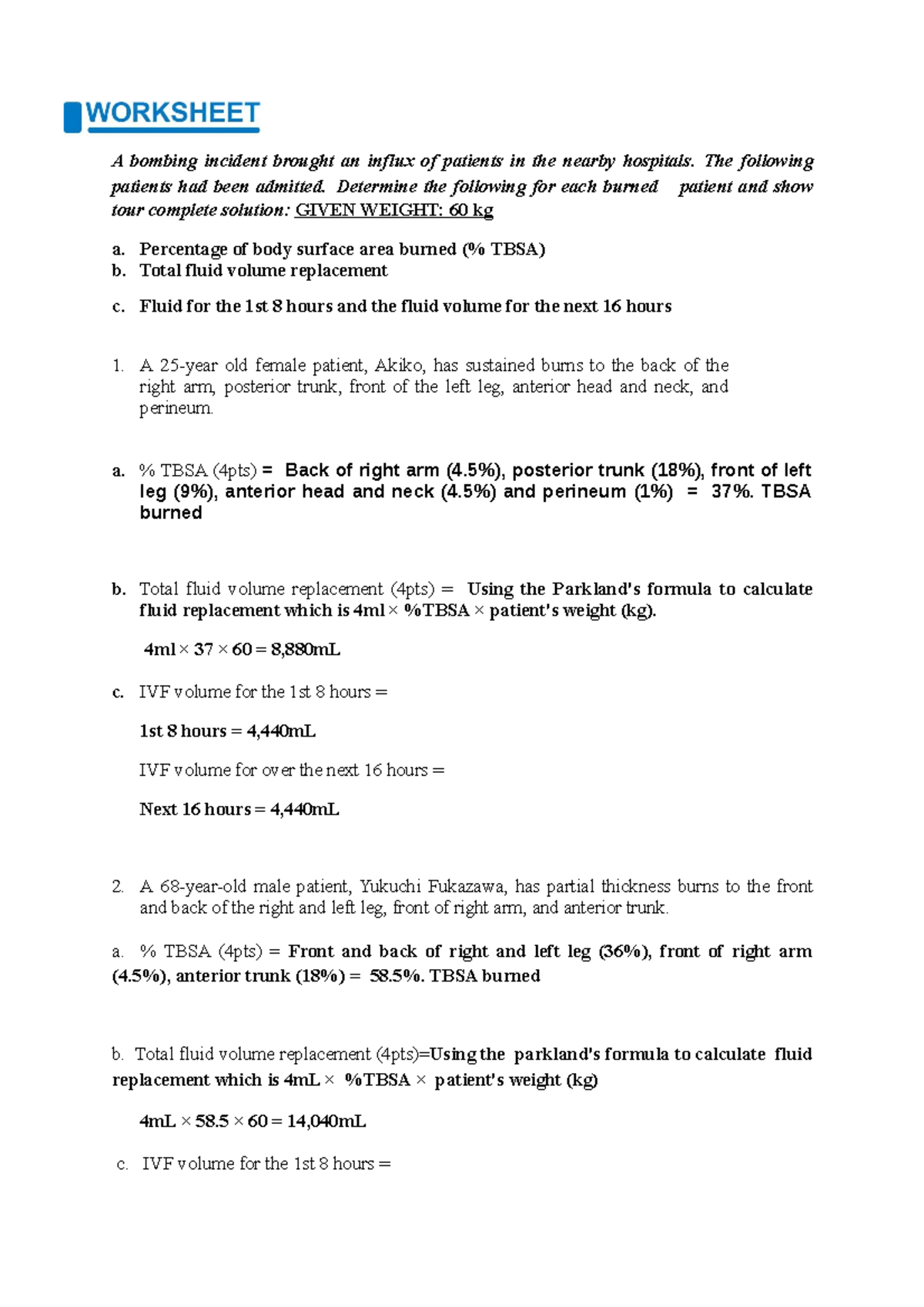 Worksheet Quick-Burn-Assessment-and-TBSA - A bombing incident brought ...