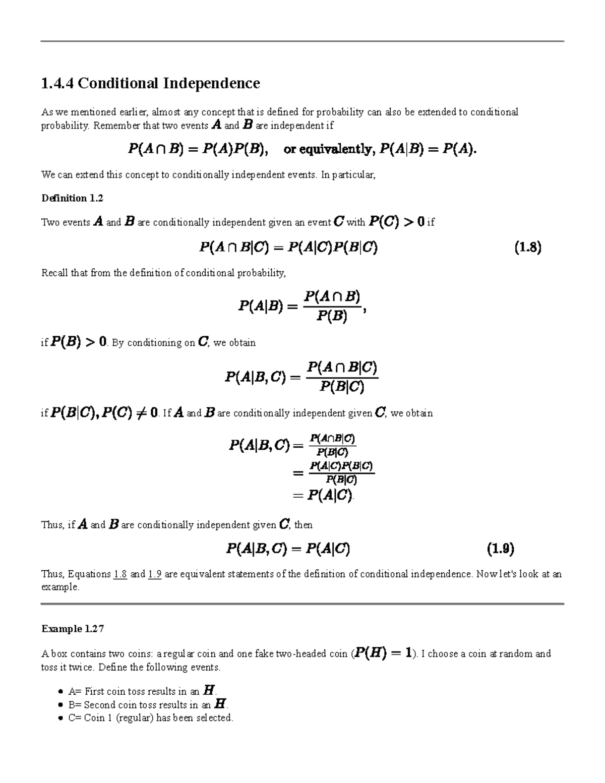 Conditional Independence - 1.4 Conditional Independence As we mentioned ...