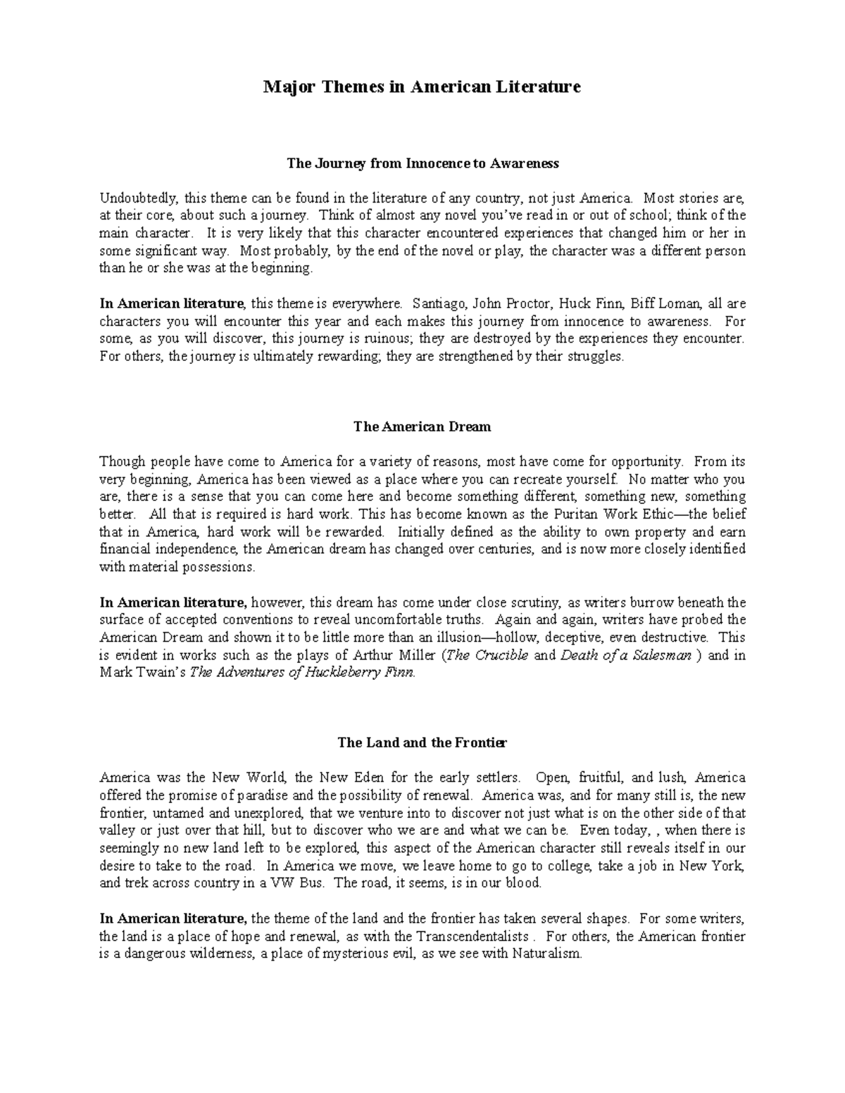 American Literature Themes - Major Themes in American Literature The ...