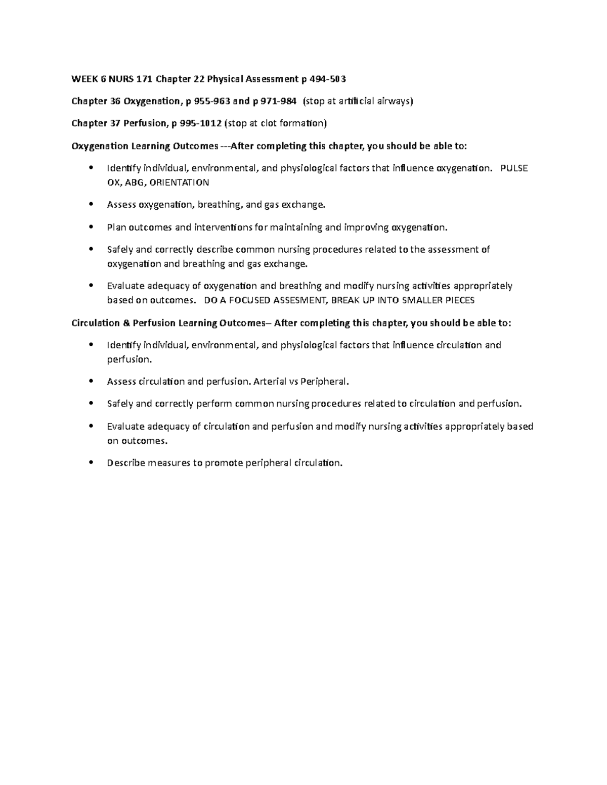 WEEK 6 LOC NURS171 - WEEK 6 NURS 171 Chapter 22 Physical Assessment p ...