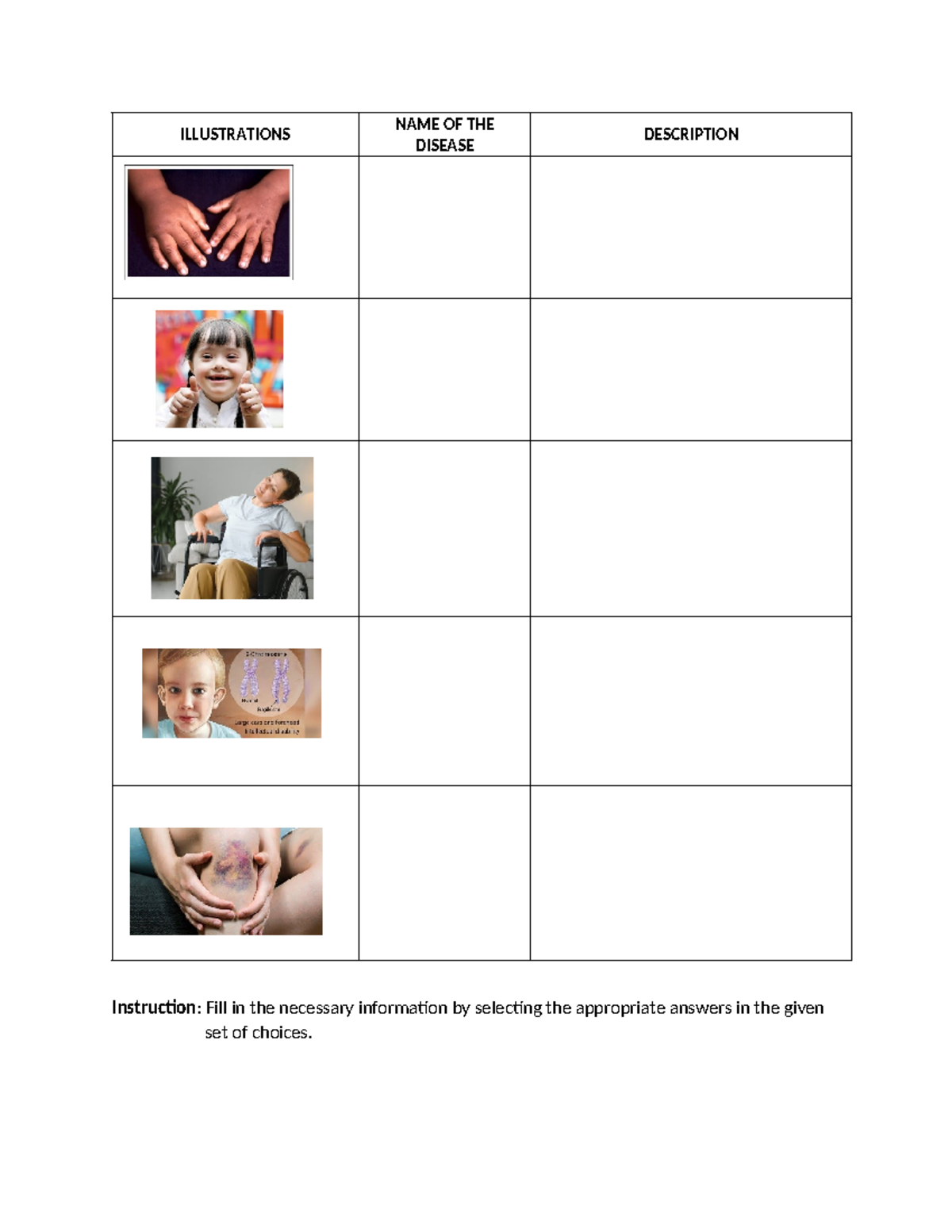 Genetic diseases worksheet - Bachelor of Secondary Education ...