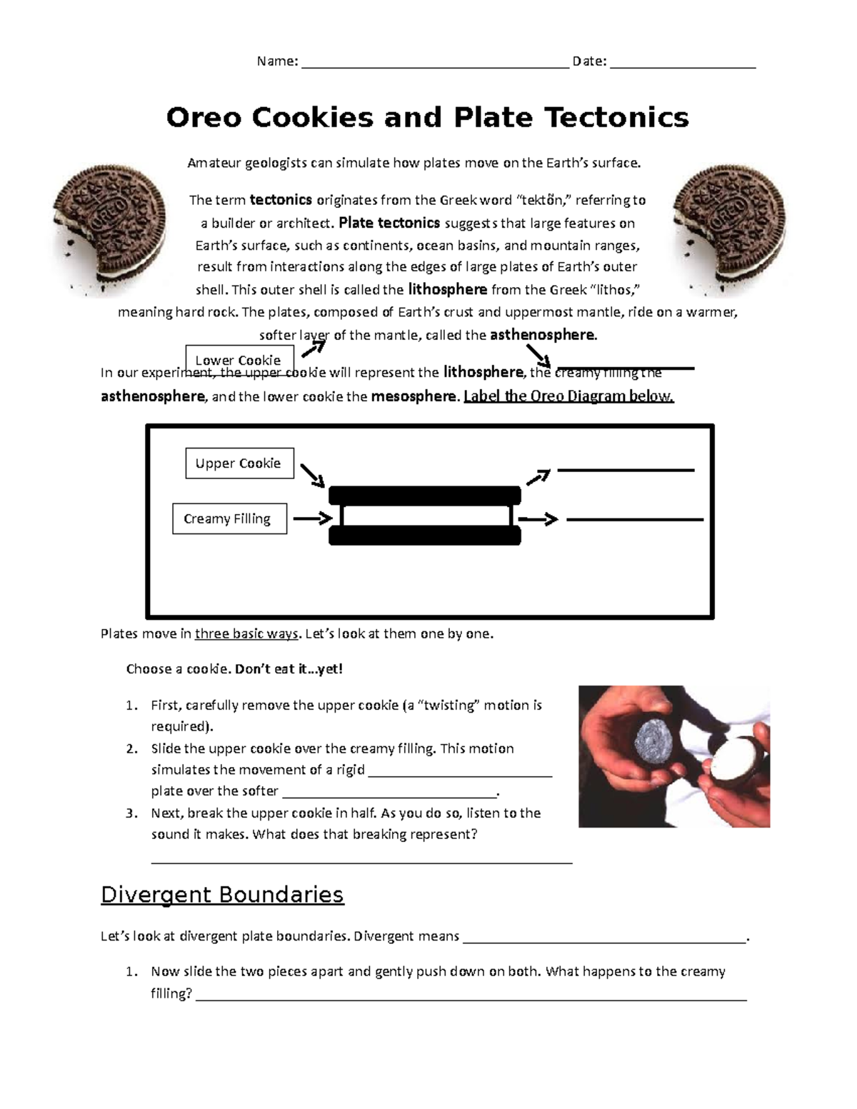 Oreo Lab and Plate Tectonics HW - Name ...