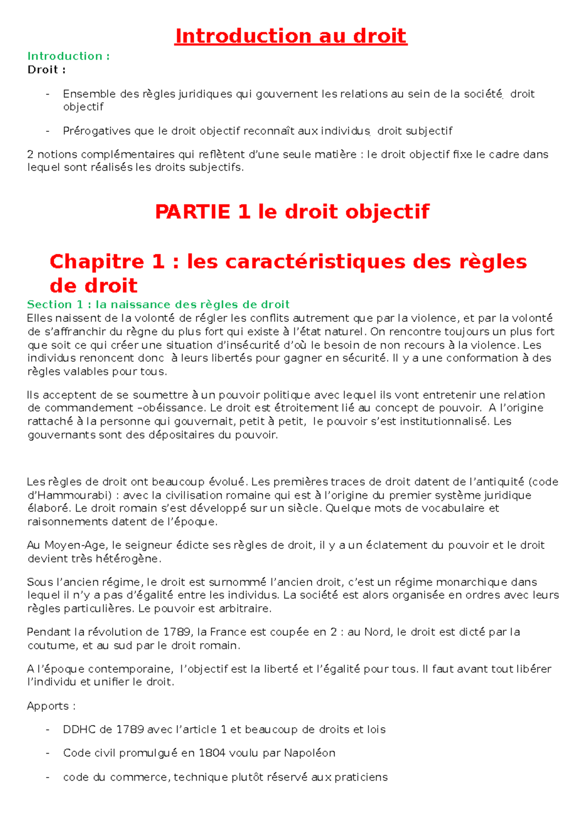 Introduction au Droit - L1 S1 - Introduction au droit Introduction : Droit : - Ensemble des ...