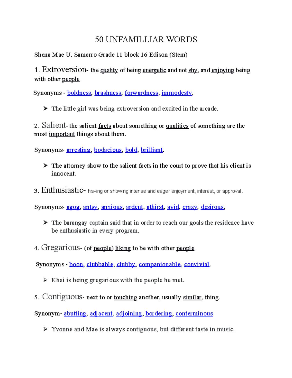 Shena MAE U. Samarro Block 16 Edisonv - 50 UNFAMILLIAR WORDS Shena Mae ...