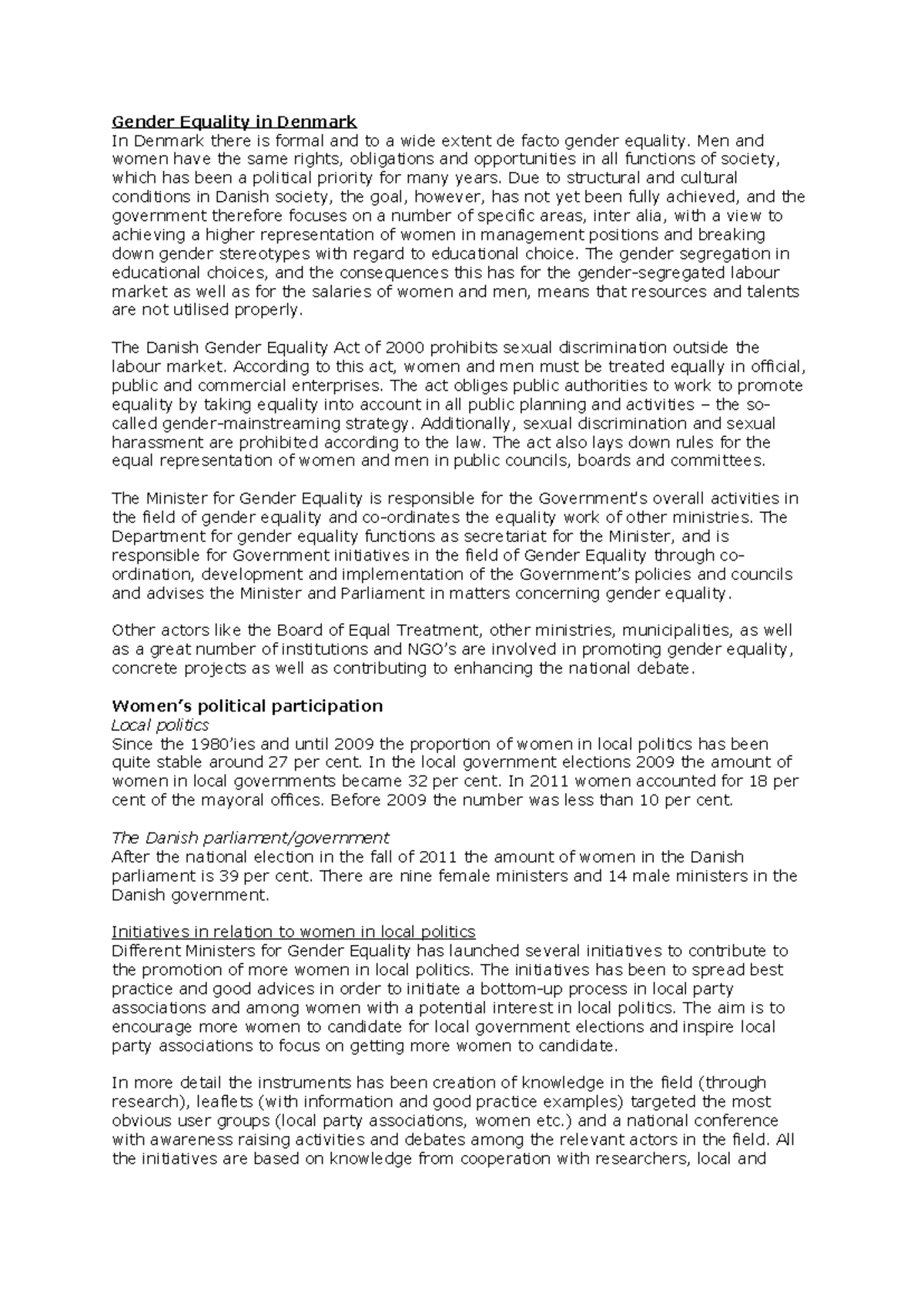 Denmark Position Paper - MUN (best position paper) - Gender Equality in ...