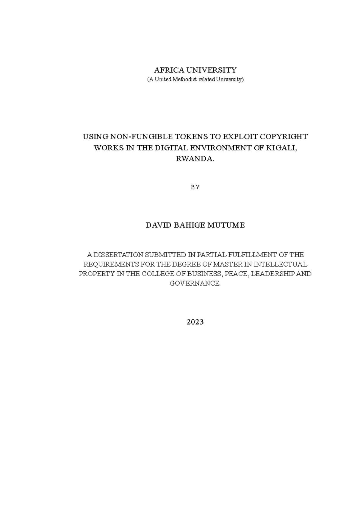 David Bahige Final Dissertation BY David Bahige Mutume MIP 2023[1552] Reviewed - AFRICA ...