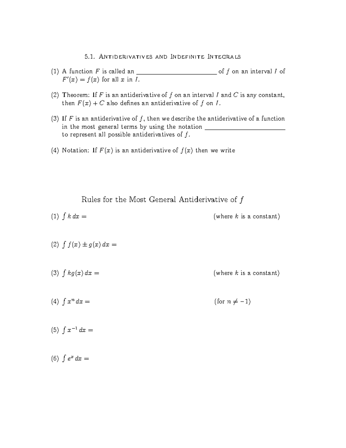Antiderivaties and indefinite integrals - Antiderivatives and ...