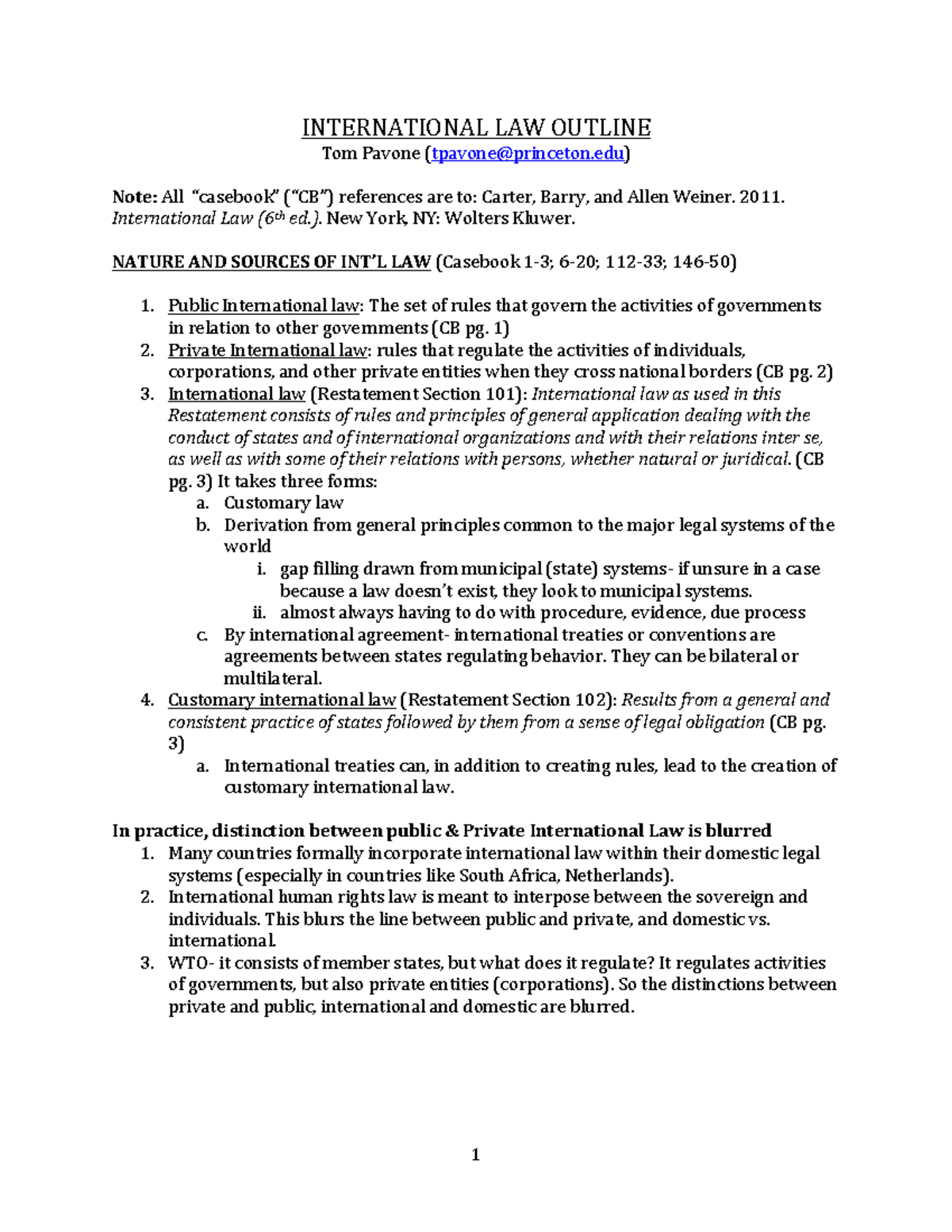 International law outline based on carter weiner 2011 - INTERNATIONAL ...