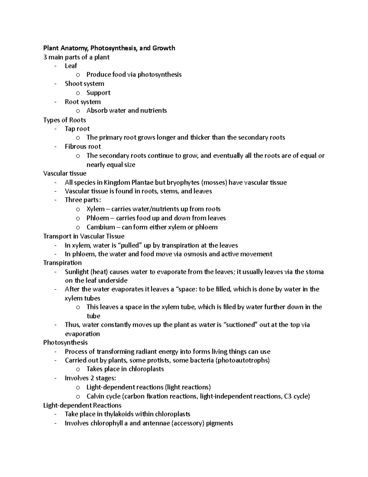 Plant Anatomy, Photosynthesis, and Growth - Studocu