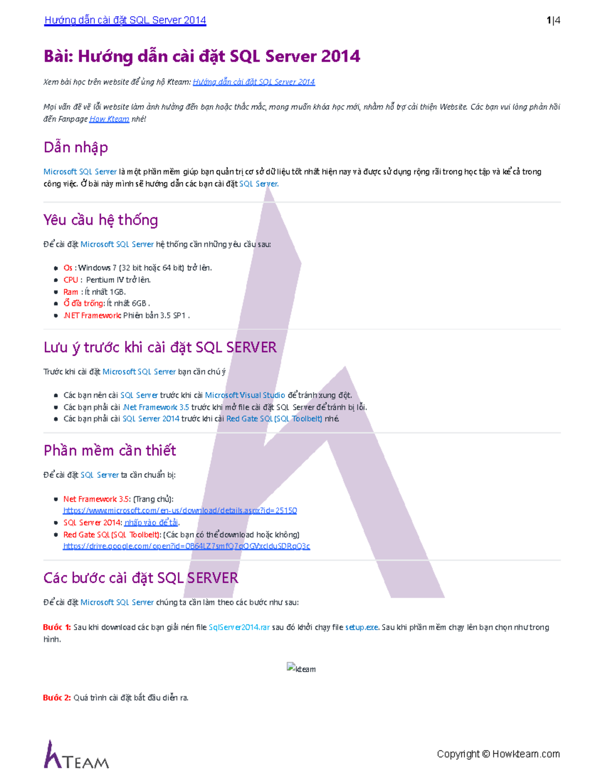 Howkteam.VN - Hướng dẫn cài đặt SQL Server 2014 - Bài: Hướng dẫn cài ...