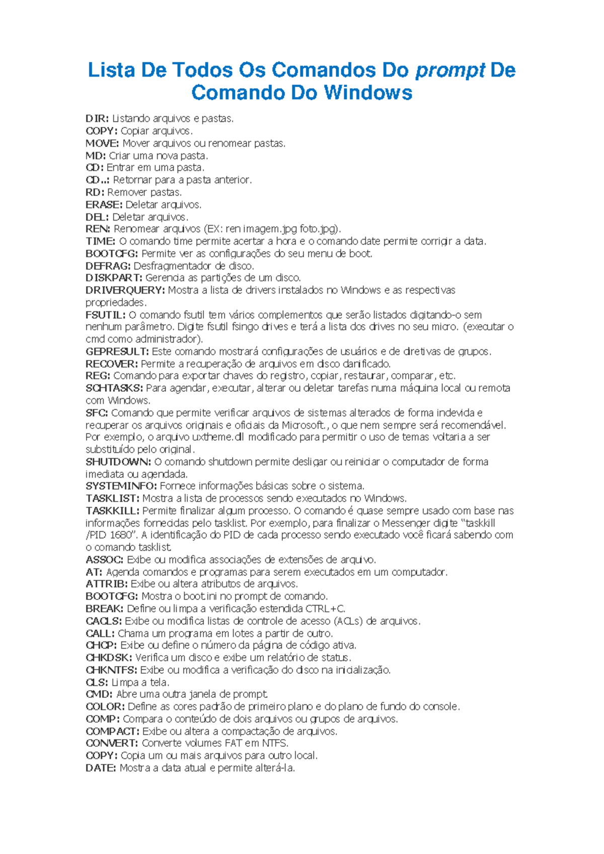 Lista de Todos os Comandos do CMD e Windows - Lista De Todos Os Comandos Do prompt De Comando Do ...