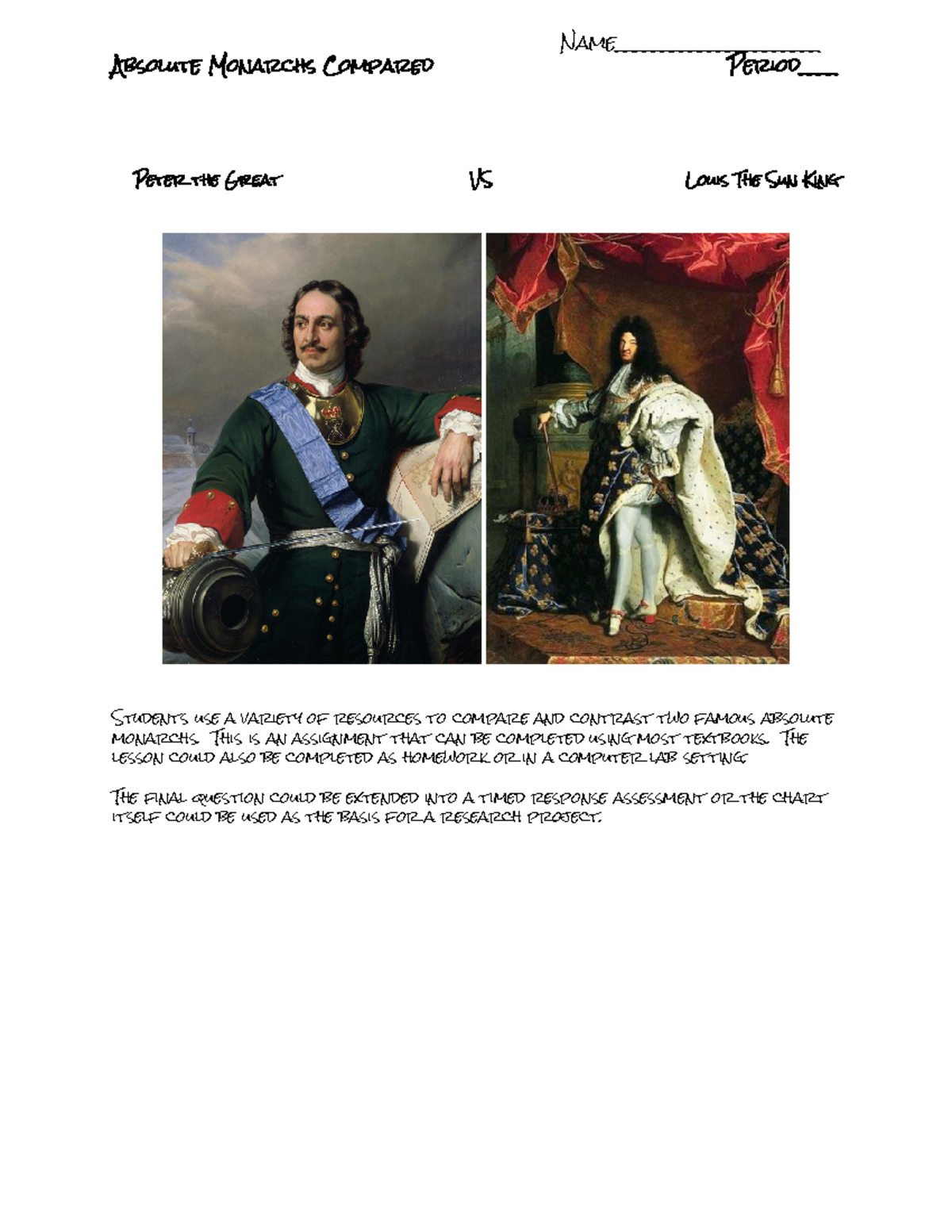 Comparing Absolute Monarchs Peterthe Greatand Louis XIV-1 - Name ...