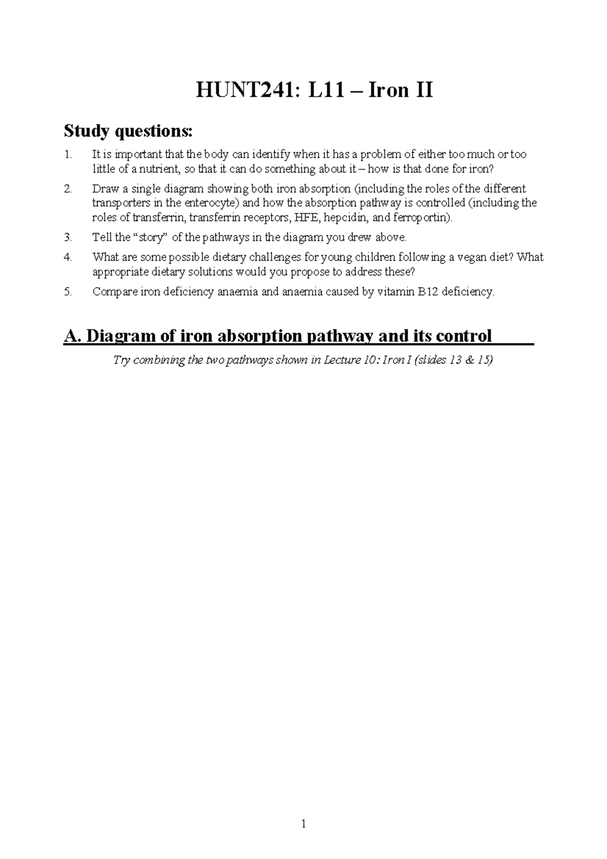 HUNT241 L11 Iron Worksheet - HUNT 241 : L 11 – Iron II Study questions ...