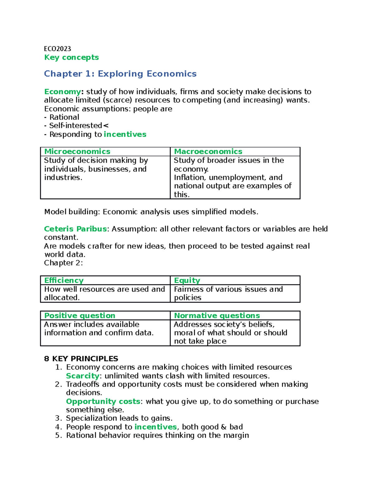 ECO2023 Chapter 1: Exploring economics - ECO Key concepts Chapter 1 ...