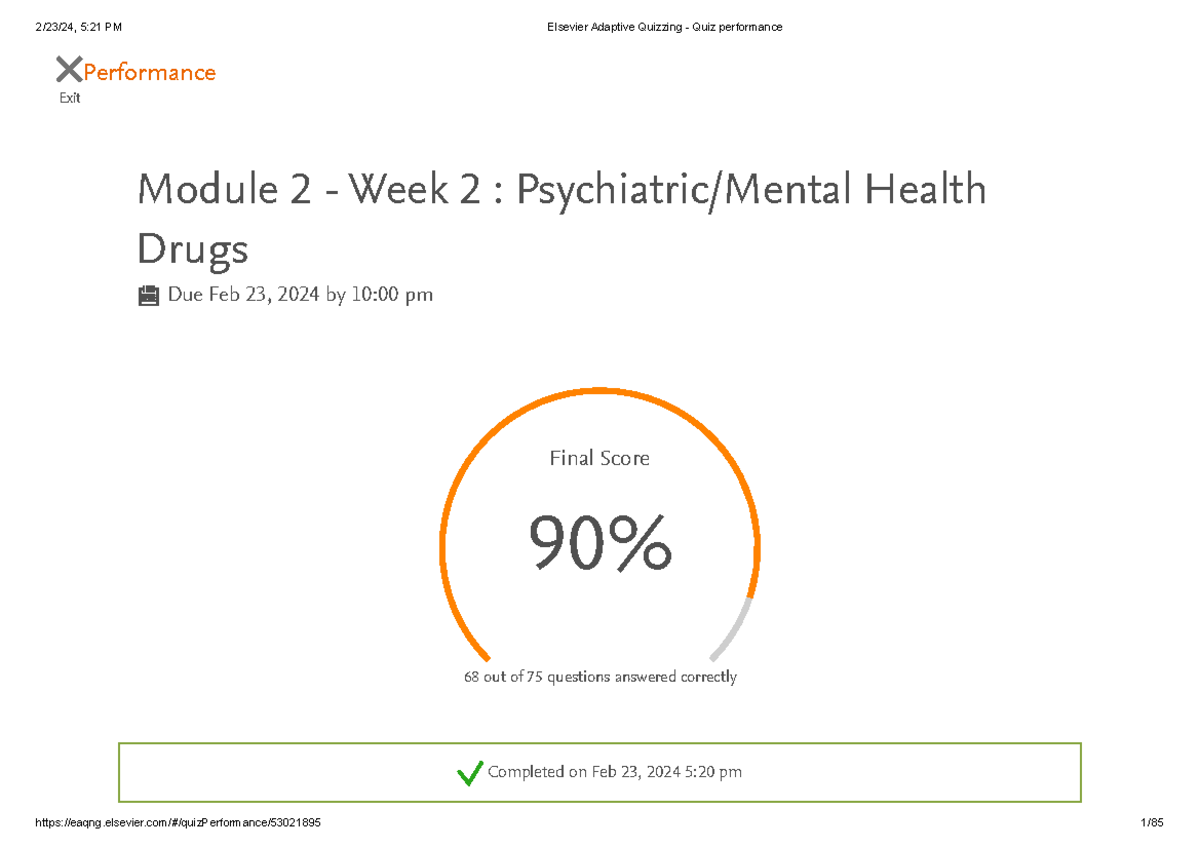 Module 2 Week 2 Psychiatric Mental Health - ####### Exit Performance Module 2 - Week 2 : - Studocu