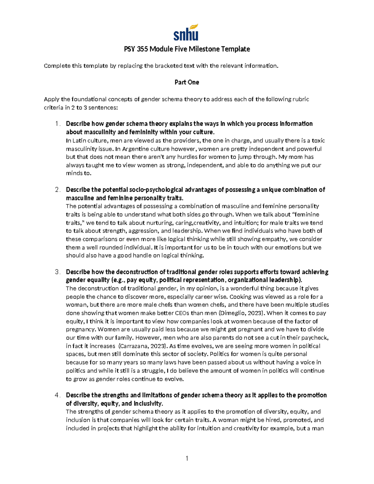 PSY 355 Module Five Milestone Template - PSY 355 Module Five Milestone ...