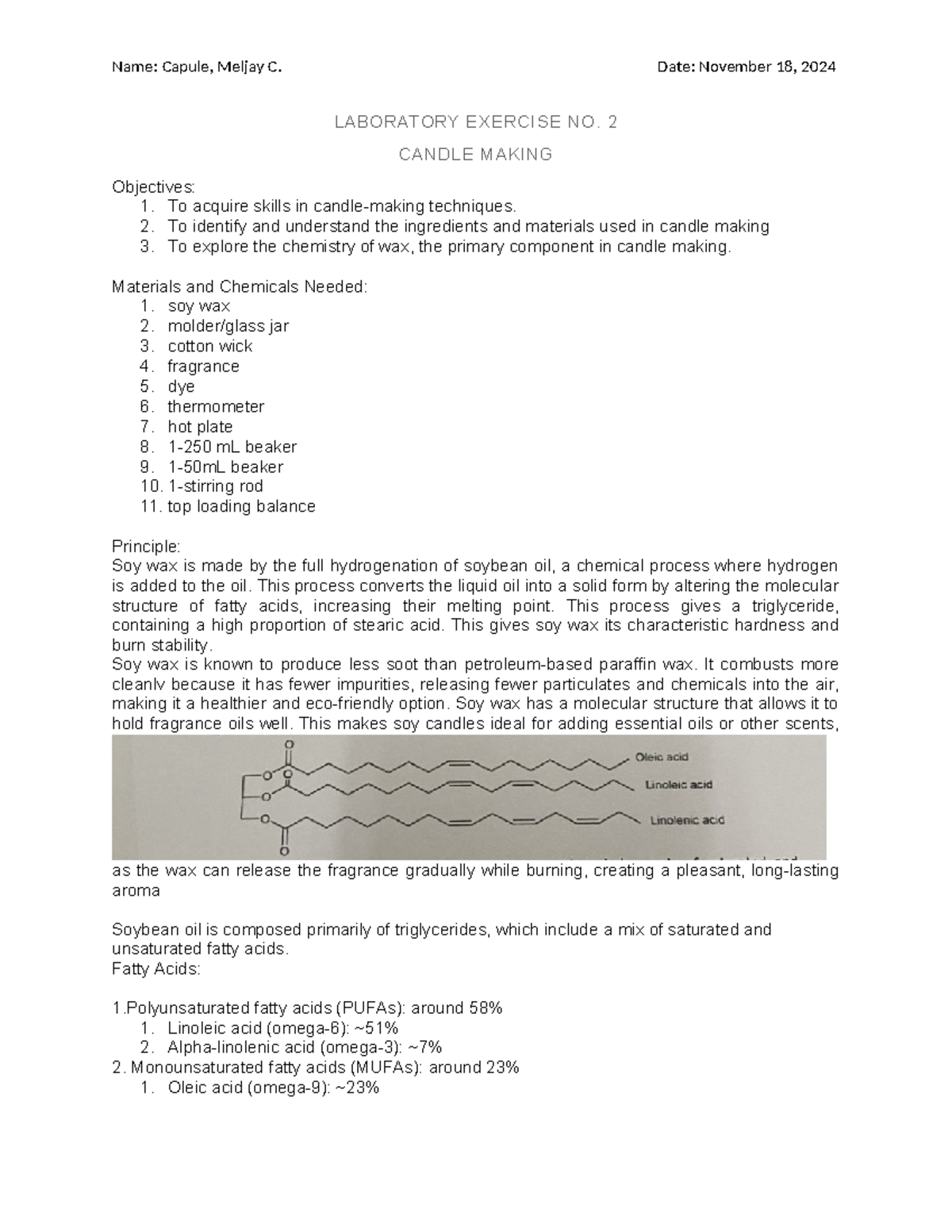 Meljay- CHEM LAB 2 - xoxo - Name: Capule, Meljay C. Date: November 18 ...