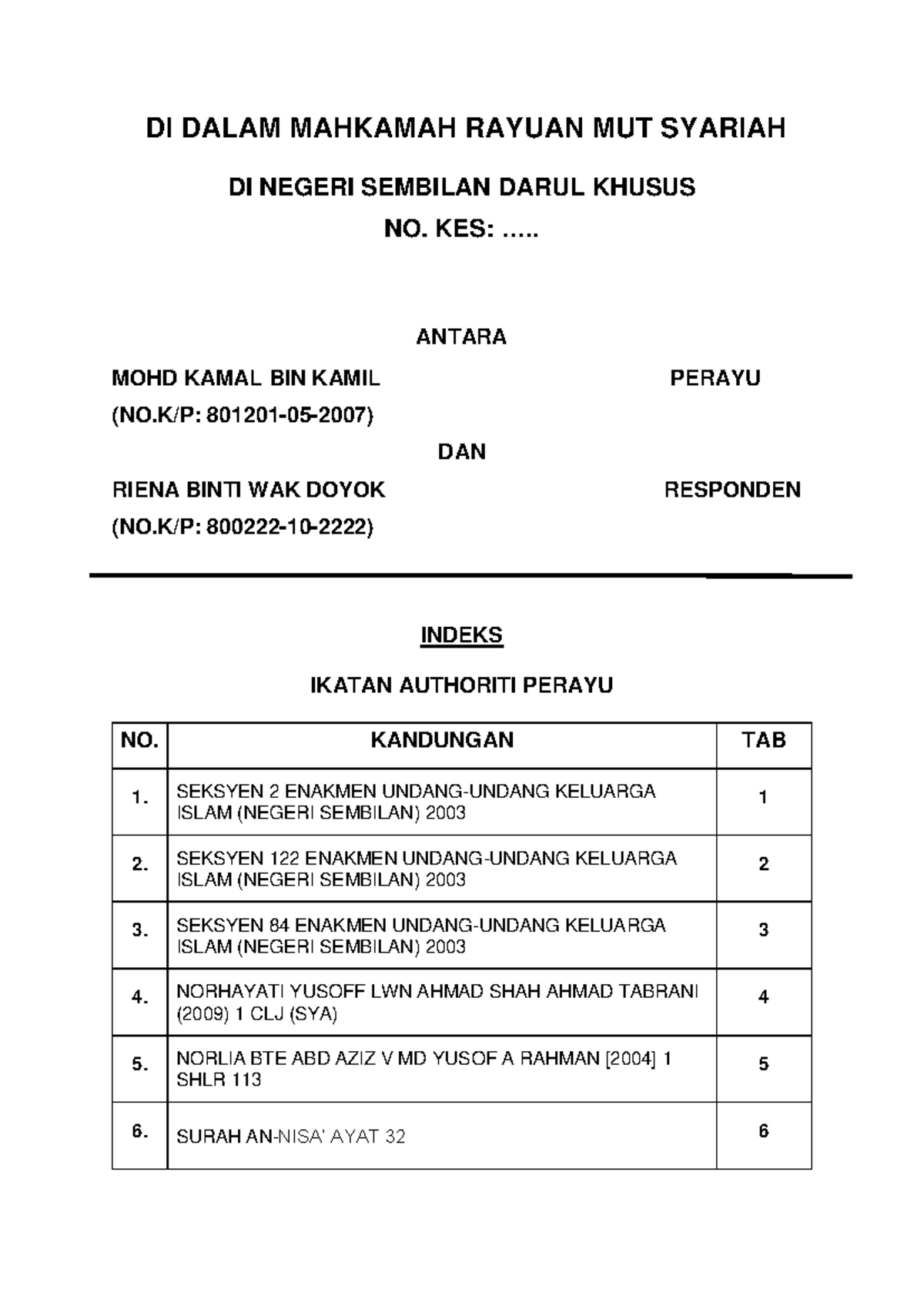 Bundles of Authorities - DI DALAM MAHKAMAH RAYUAN MUT SYARIAH DI NEGERI ...