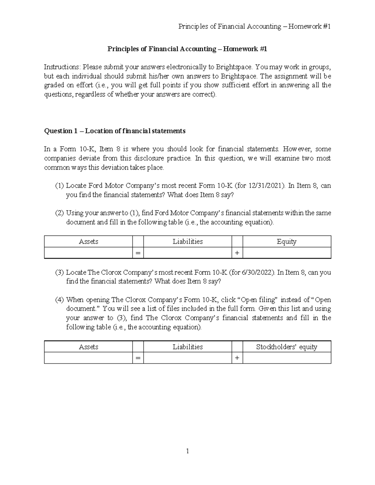 Homework 1 - Principles of Financial Accounting 3 Homework ...