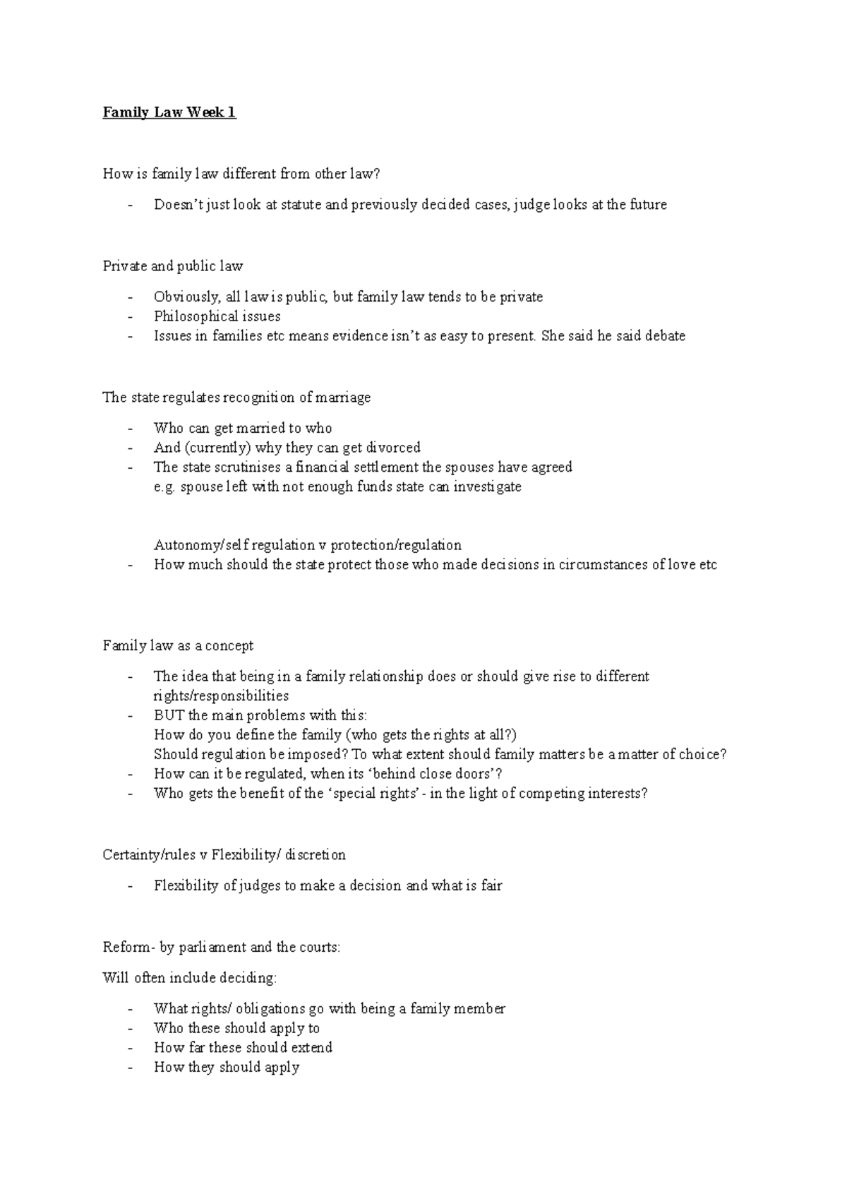 Family law week 1 - Family Law Week 1 How is family law different from ...