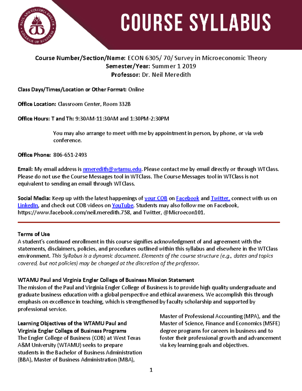 ECON6305 Syllabus Summary Product Operation Management Course ECON 