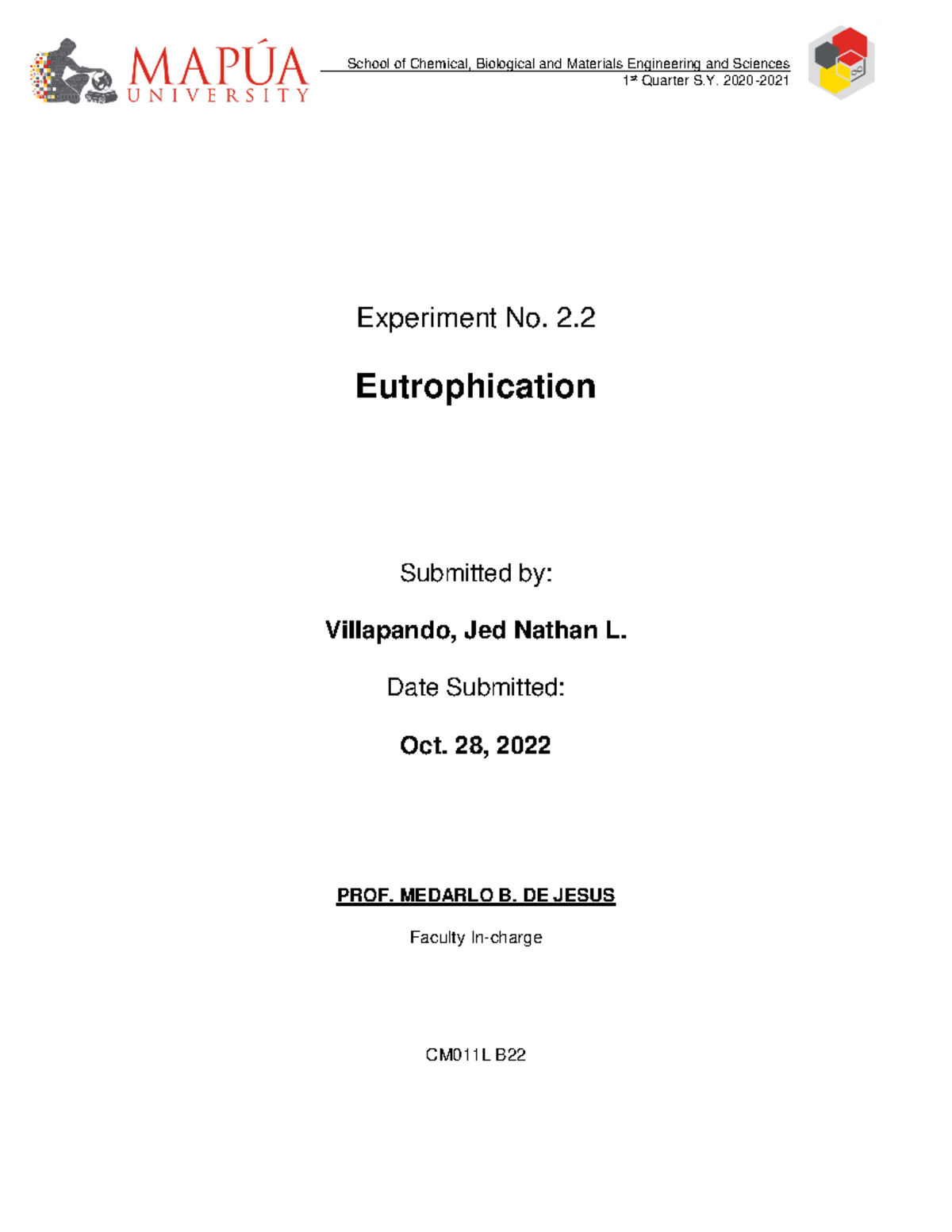 Villapando Jed-Eutrophication Final Report-CM011L-B22 - 1 st Quarter S ...