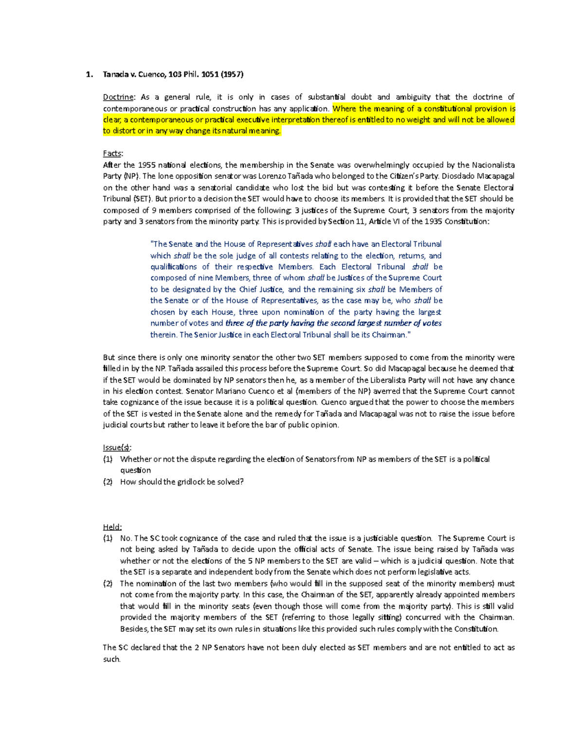 Tanada v. Cuenco - Case Digest - Tanada v. Cuenco, 103 Phil. 1051 (1957 ...