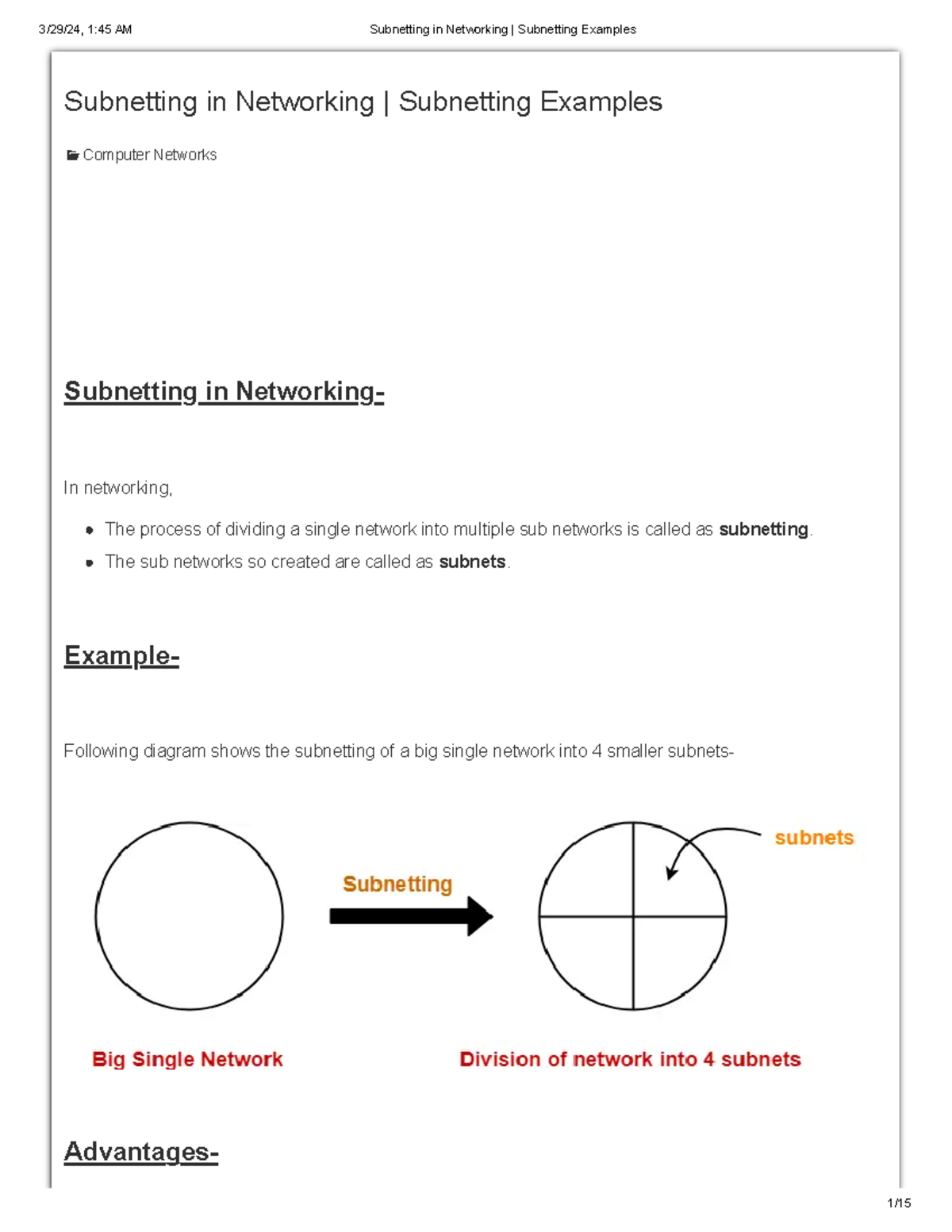 Subnetting In Networking Subnetting Examples Computer Networks