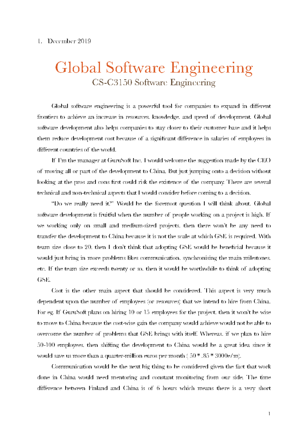 Module 11 - Software Engineering Mod 11 - 1. December 2019 Global Software Engineering CS-C3150 ...