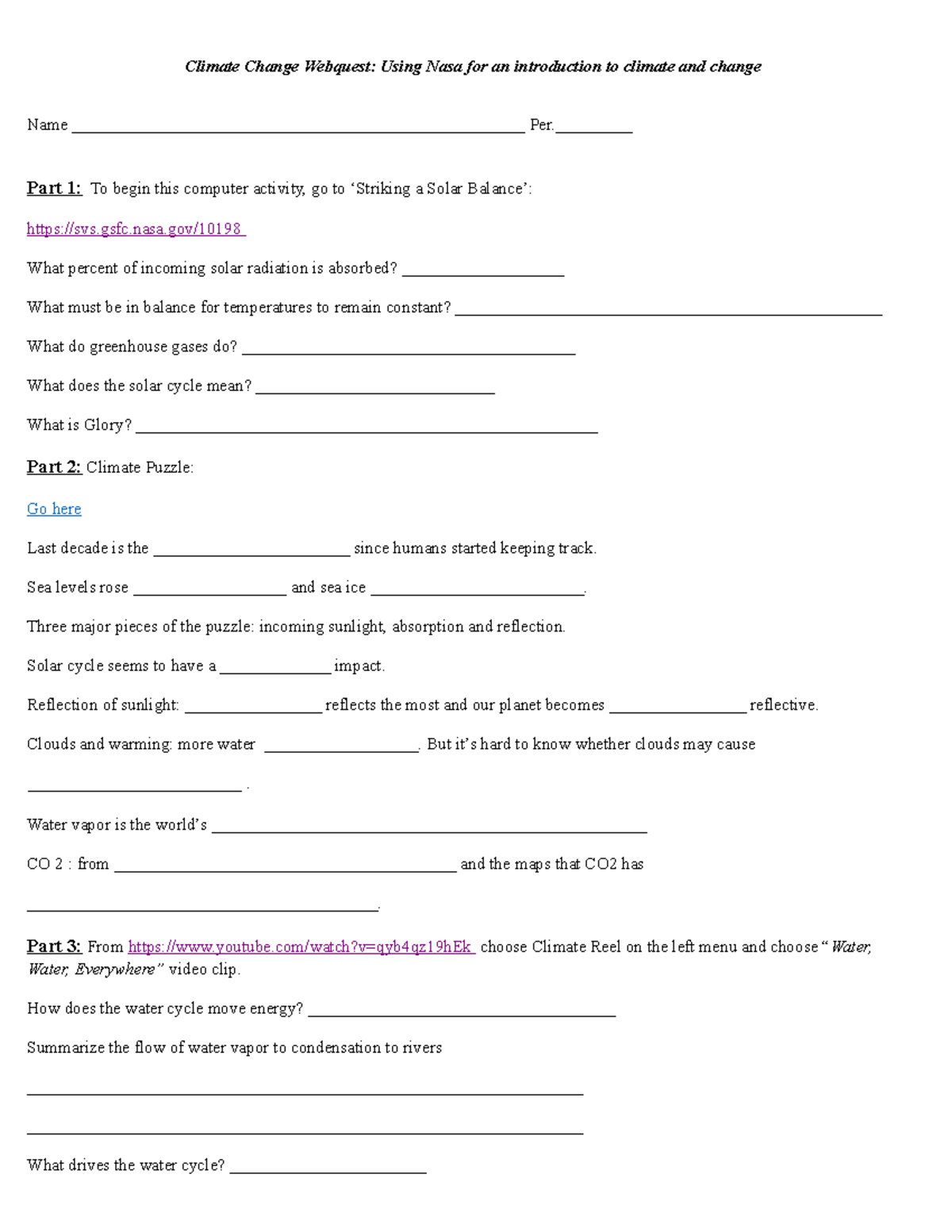 Climate change webquest 2018 - Climate Change Webquest: Using Nasa for ...