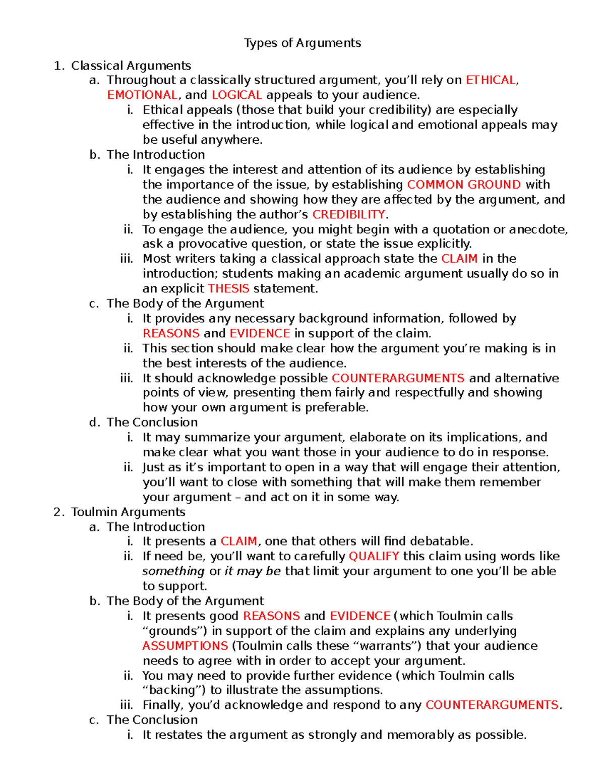 Types of Arguments - textbook notes - Types of Arguments Classical ...