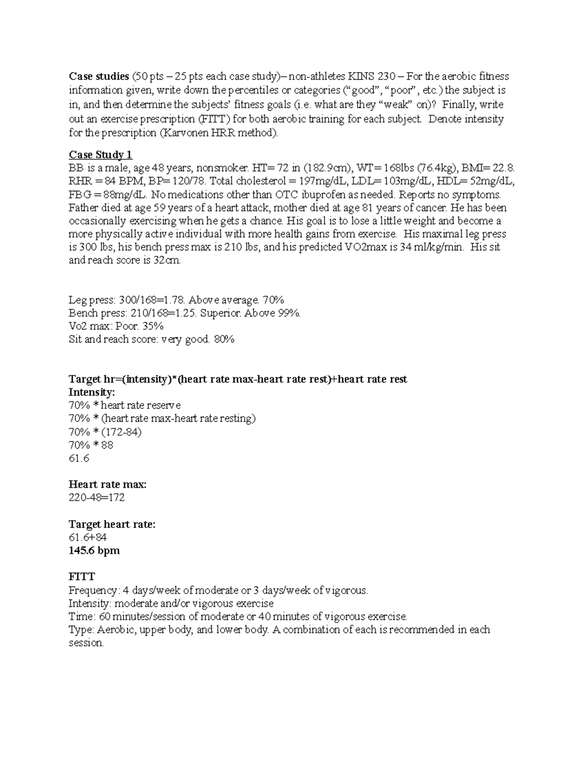Aerobic exercise sedentary case studies - KINS 230 - Studocu