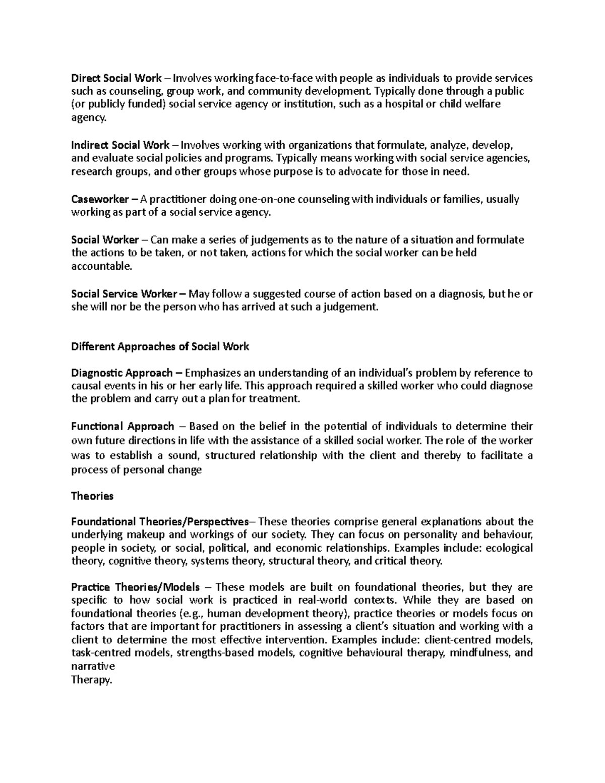 Socials Final - Direct Social Work – Involves working face-to-face with ...