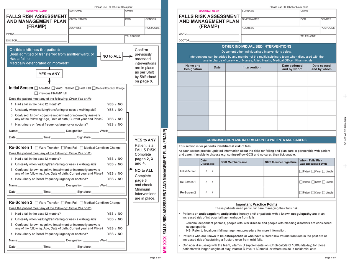 Falls risk assessment form(15) - On this shift has the patient: Been ...