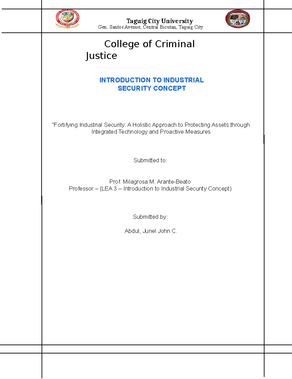 Thesis Format GRP 9 LEA 3 1 - College of Criminal Justice Gen. Santos Avenue, Central Bicutan ...