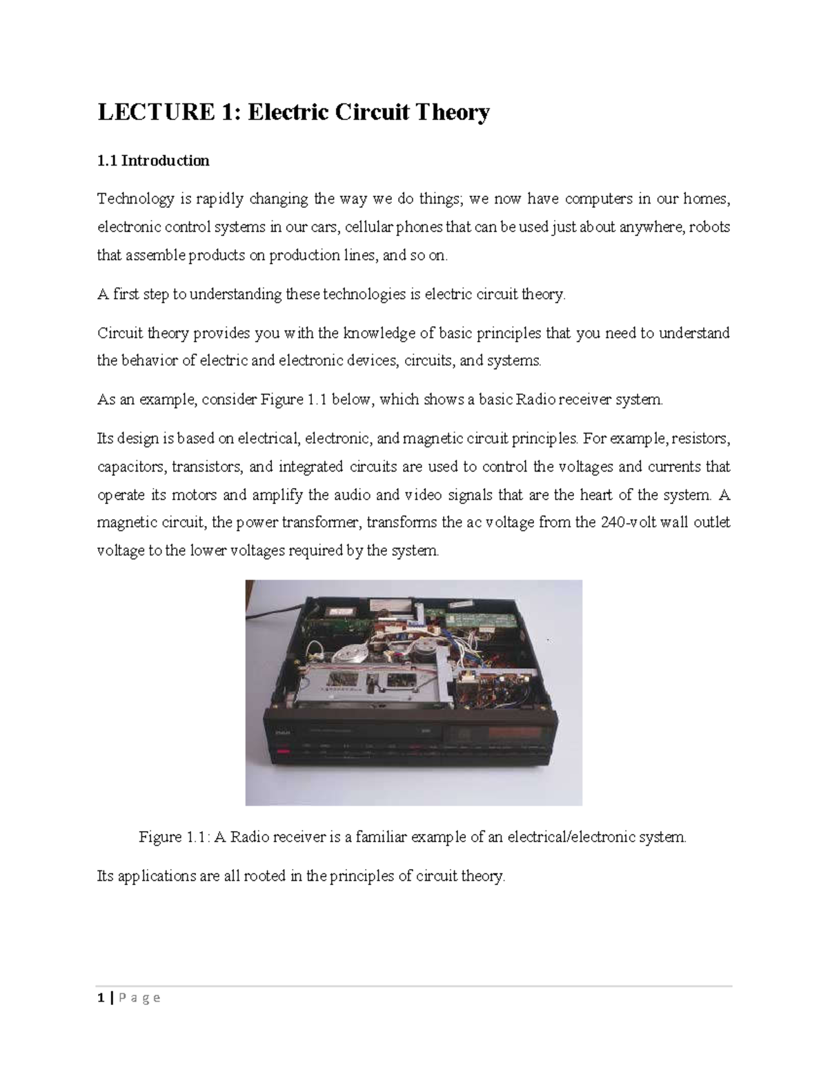 Lecture 1 Electric Circuit Theory Mech - LECTURE 1: Electric Circuit Theory 1 Introduction - Studocu