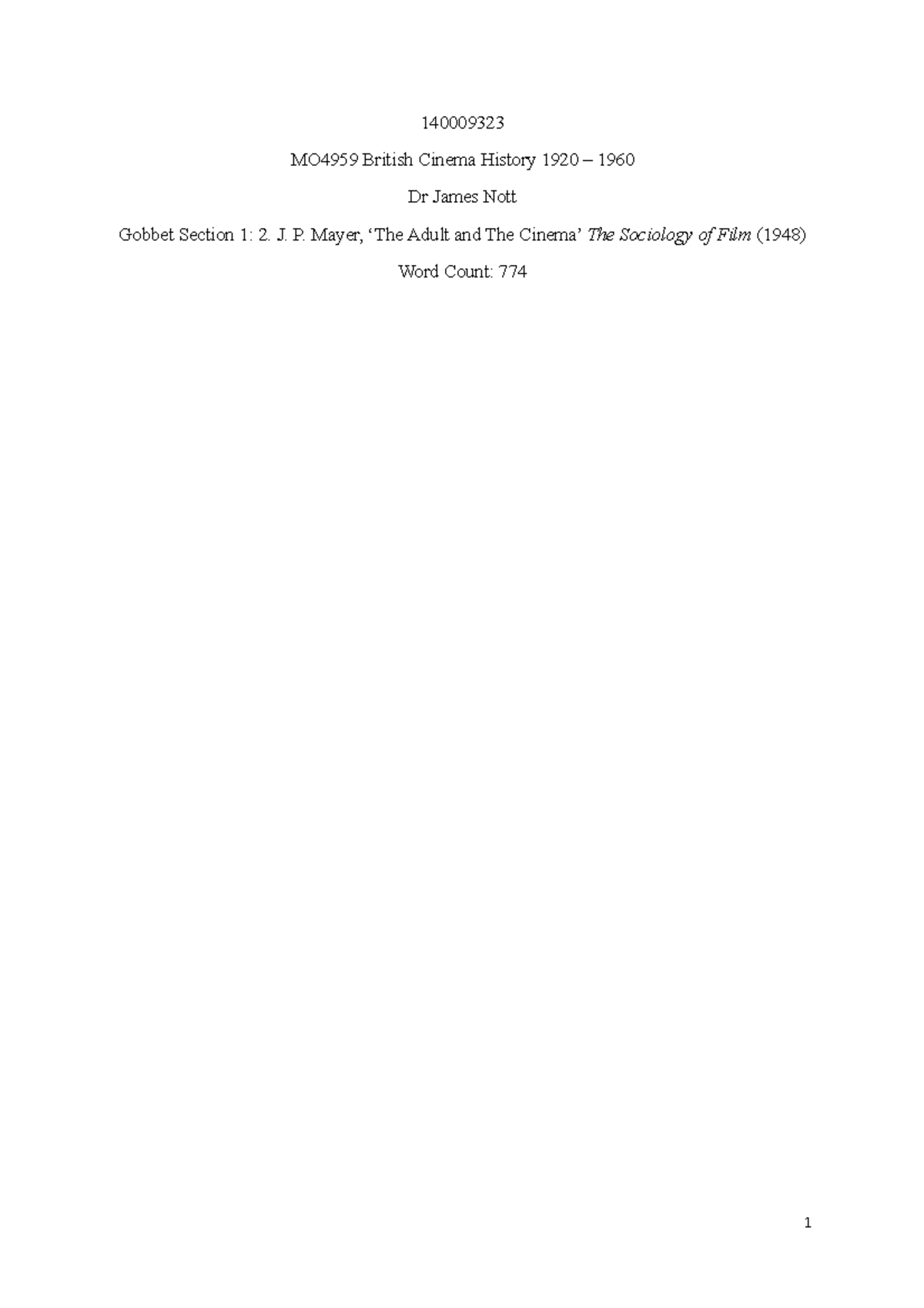 Gobbet - Dr James Nott - 140009323 MO4959 British Cinema History 1920 ...