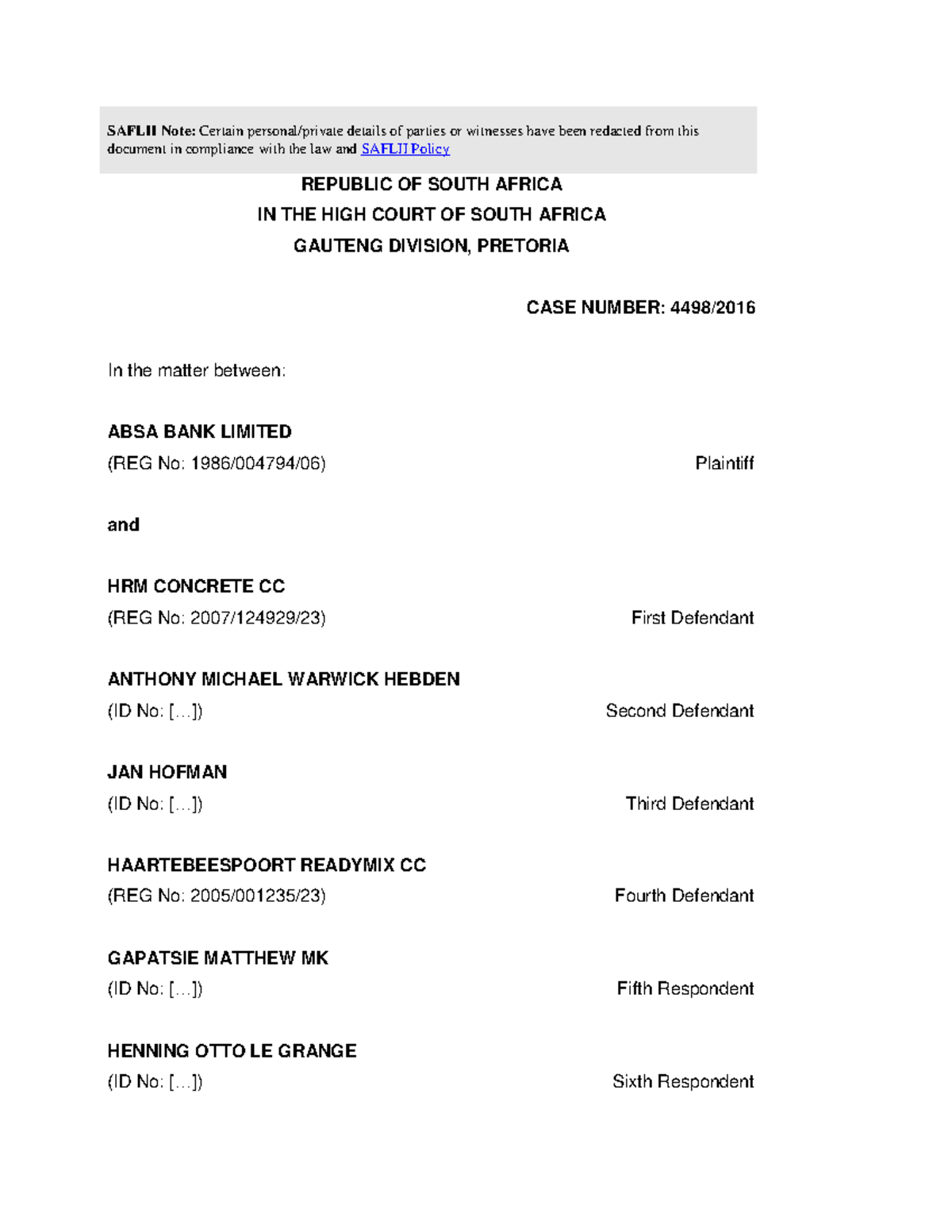 1229 - Cases - SAFLII Note: Certain personal/private details of parties ...