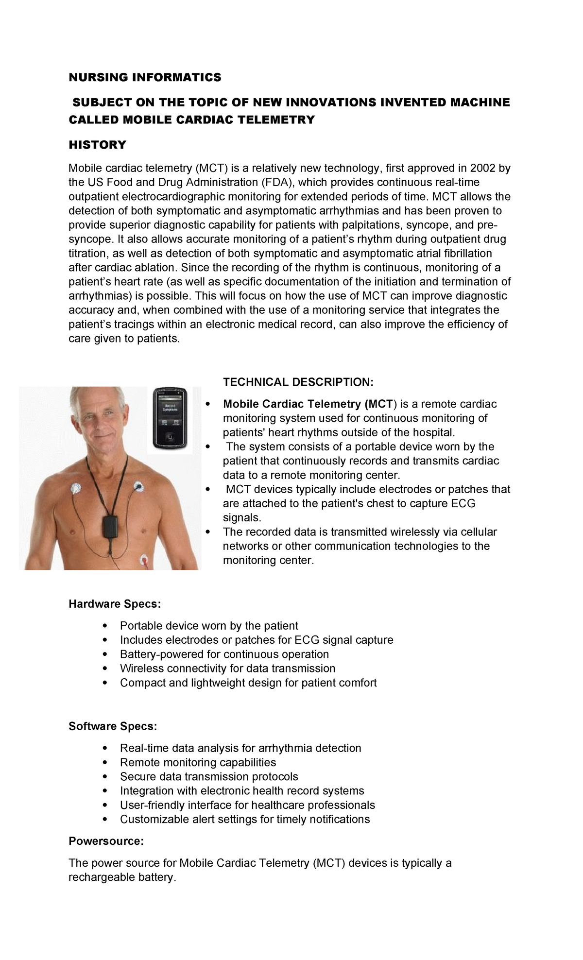 Mobile Cardiac Telemetry - NURSING INFORMATICS SUBJECT ON THE TOPIC OF ...