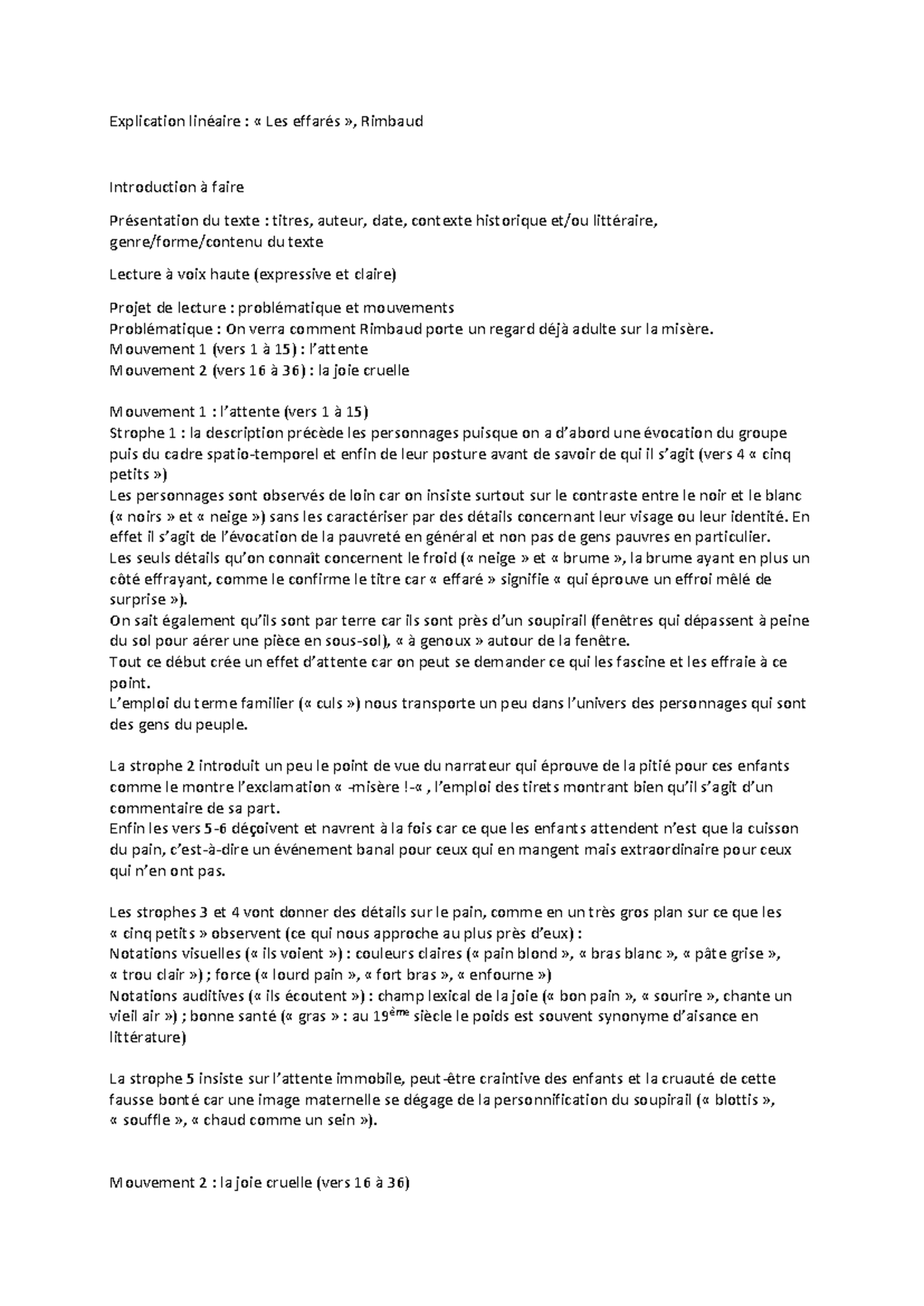 Les effarés LL - Explication linéaire : « Les effarés », Rimbaud ...