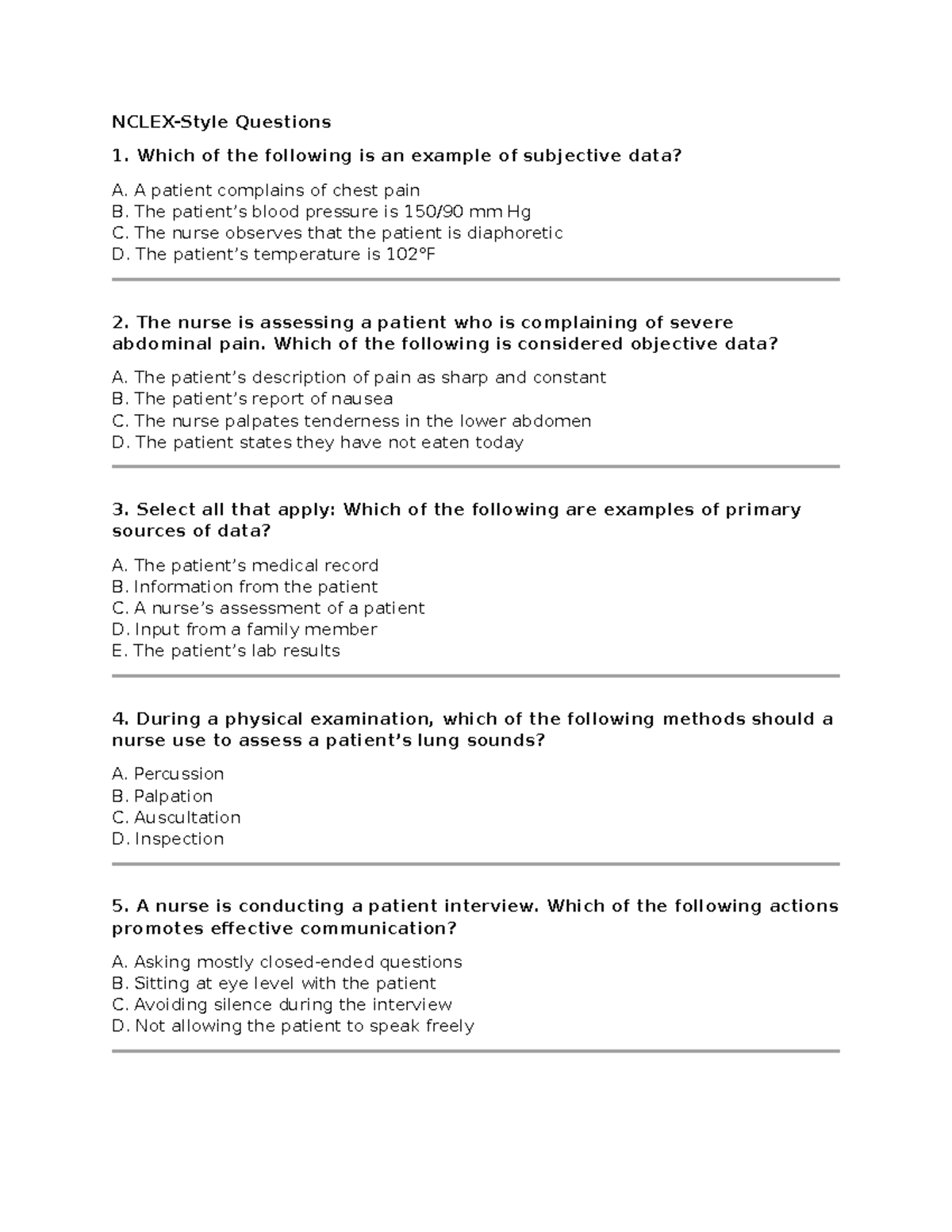 Module 34 Nclex Style Questions - NCLEX-Style Questions Which of the ...