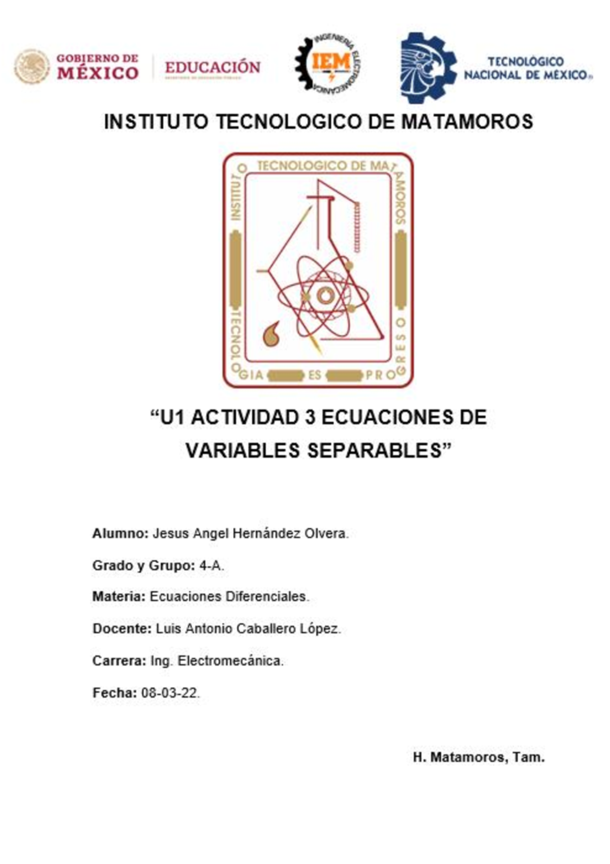 U1 Actividad 3 Integrales DE Variables Separables - Calculo Vectorial - Studocu
