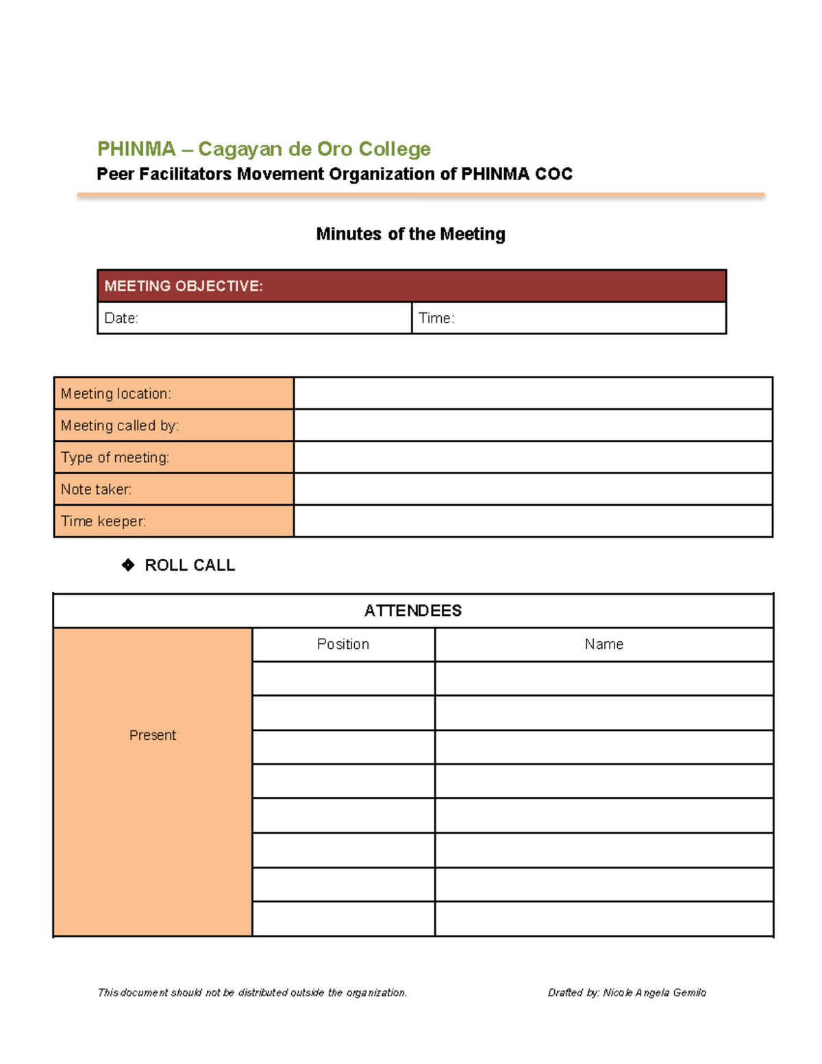 PFMO MOTM Template ( Detailed) - PHINMA – Cagayan de Oro College Peer Facilitators Movement ...