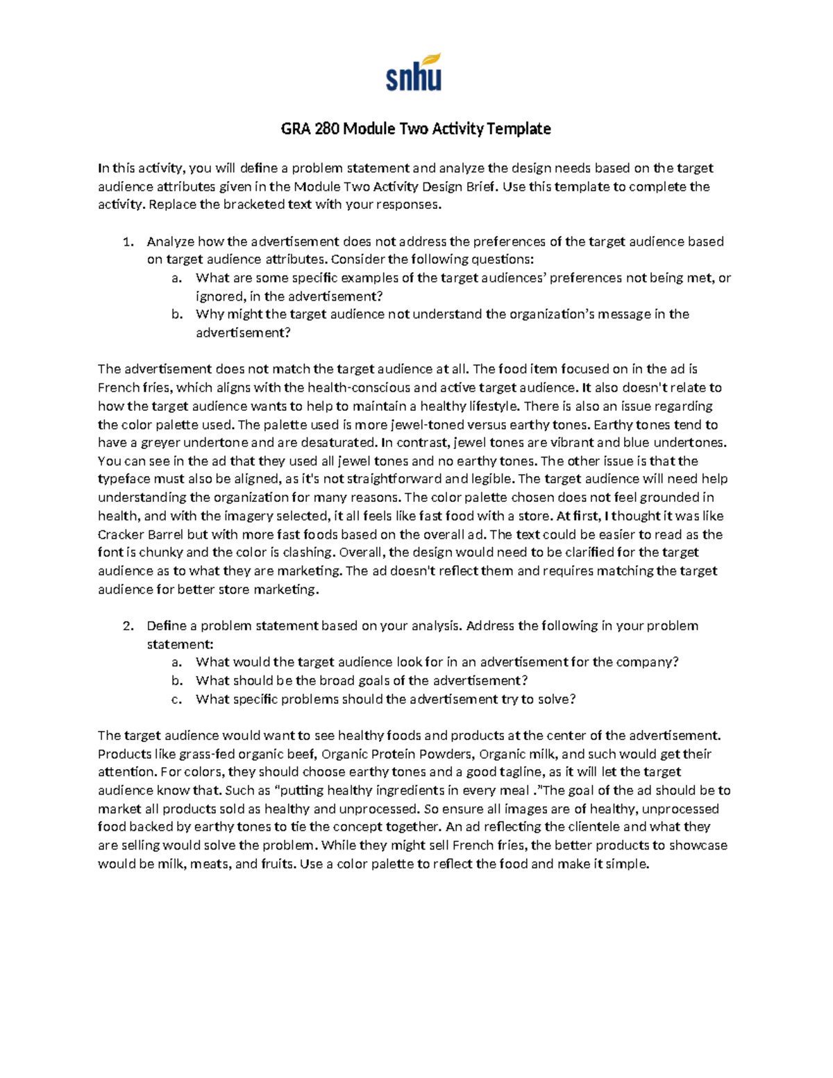 GRA 280 Module Two Activity Template- Courtney Cook - GRA 280 Module ...
