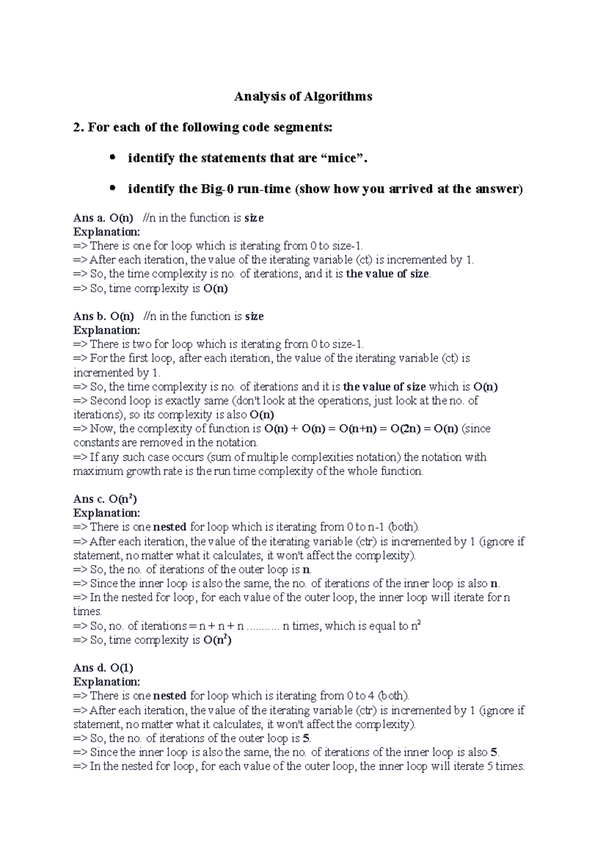 CIS-277 - Data Structures and Algorithms CourseWork HW Problems with Solutions - Analysis of ...