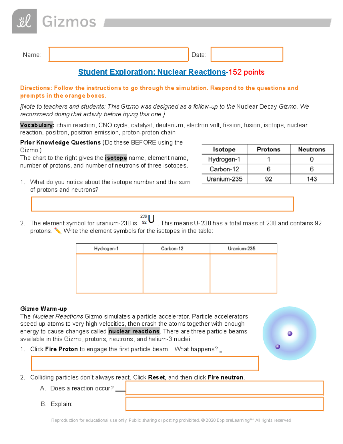 Copy of Nuclear Reactions SE - Name: Date: Student Exploration: Nuclear ...