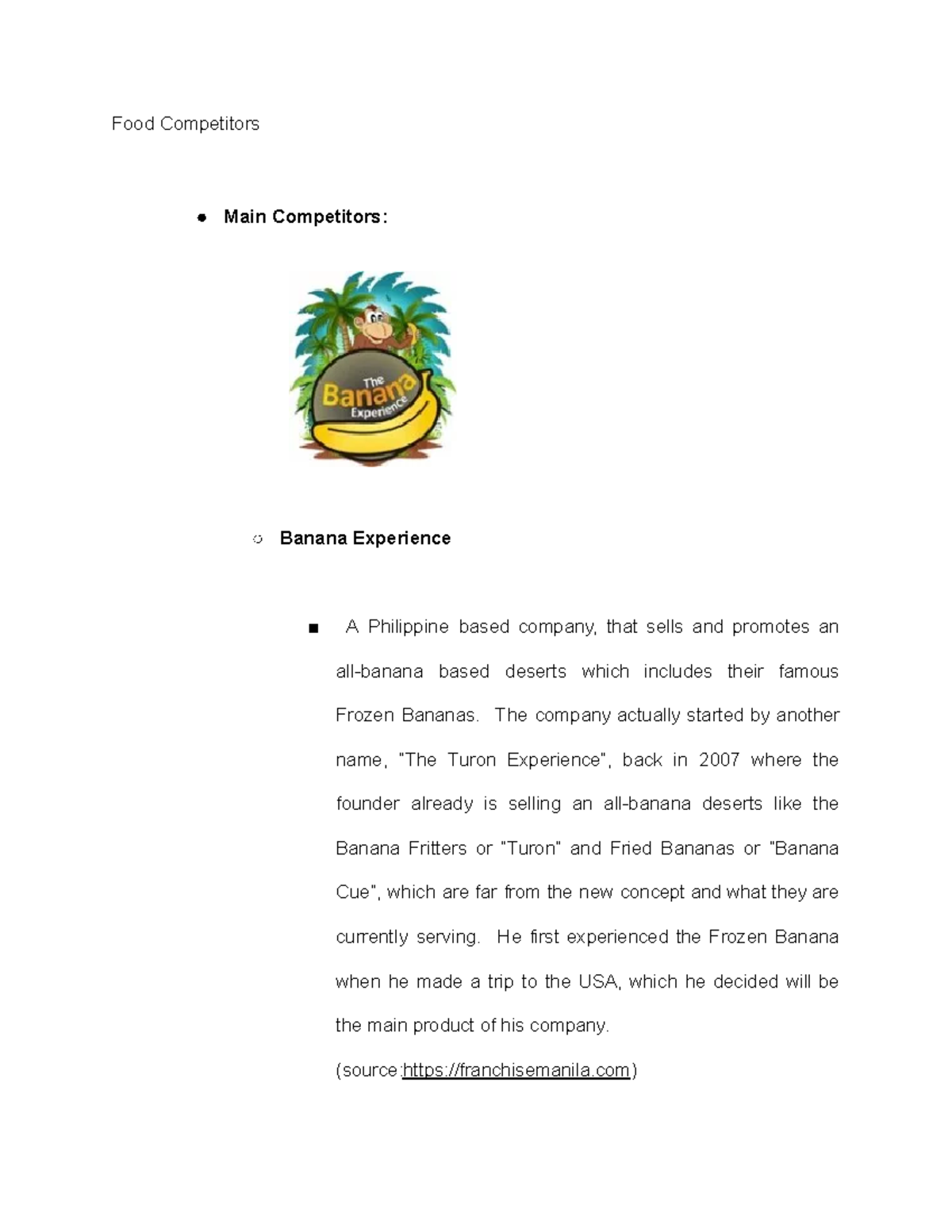 Market Competitors Template - Food Competitors Main Competitors: Banana ...