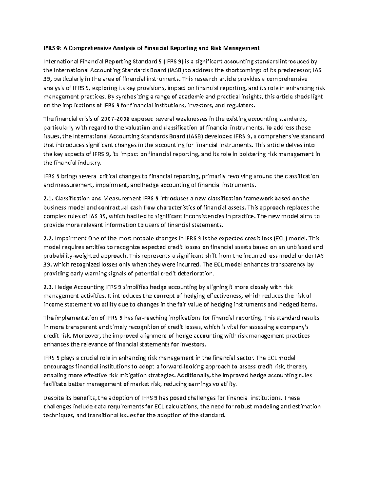 IFRS 9 My Research Work On IFRS 9 IFRS 9 A Comprehensive Analysis
