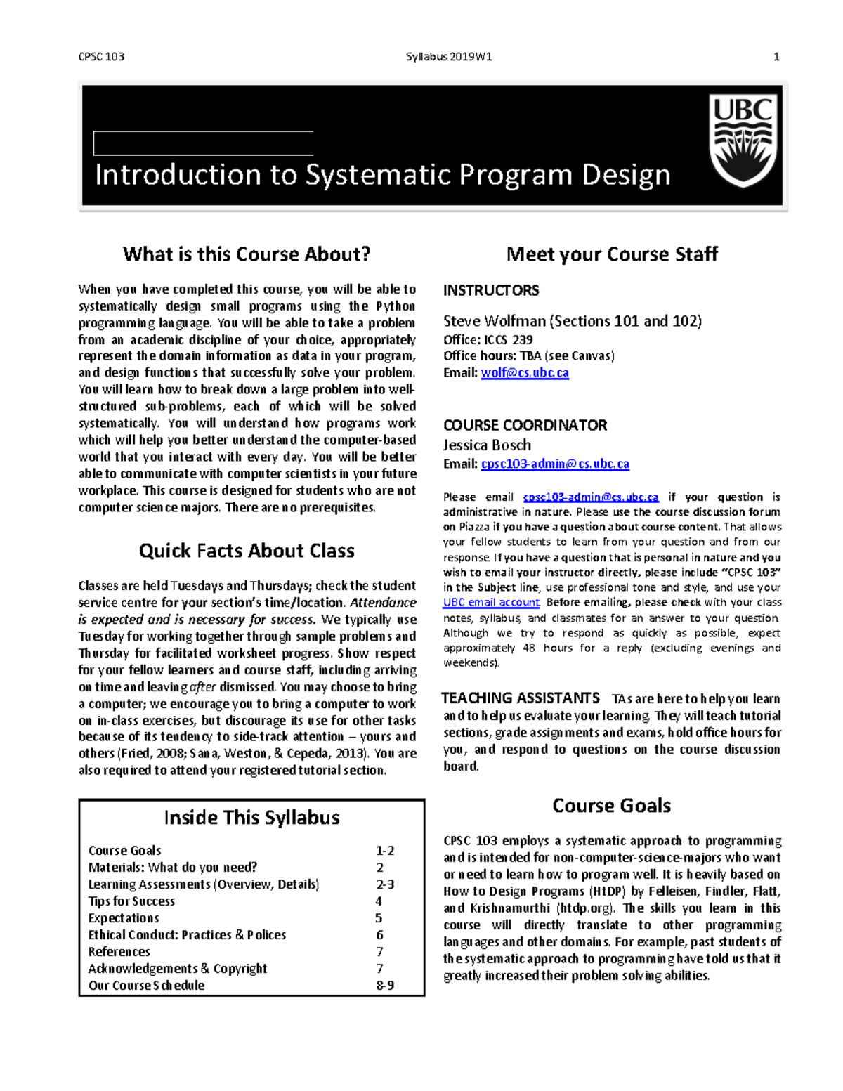 Cpsc 103 Syllabus 2019 W1 Warning Tt Undefined Function 32 What Is This Course About When